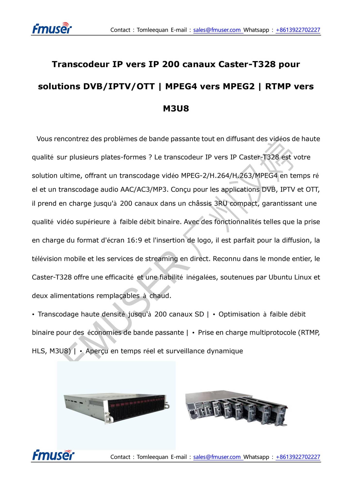 Transcodeur IP vers IP Caster-T328 200 canaux pour solutions DVB/IPTV/OTT | MPEG4 vers MPEG2 ...