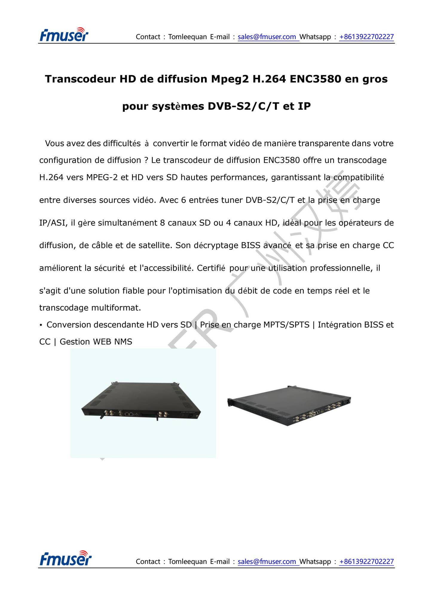 Transcodeur HD ENC3580 Broadcast MPEG2 H.264 pour systèmes DVB-S2/C/T et IP by FMUSER Broadcast ...
