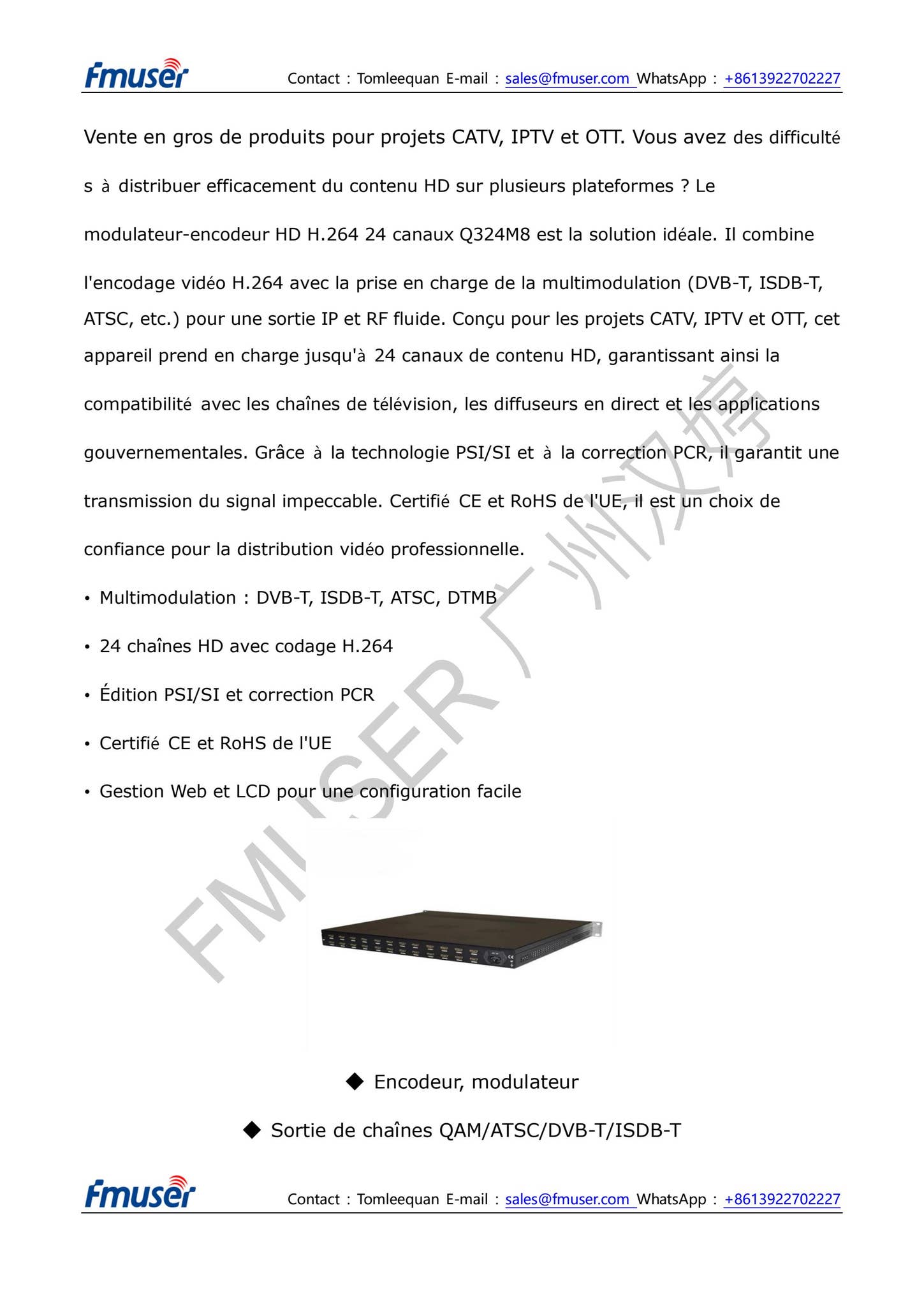 Encodeur modulateur HD 24 canaux Q324M8 H264, vente en gros by FMUSER Broadcast - Issuu
