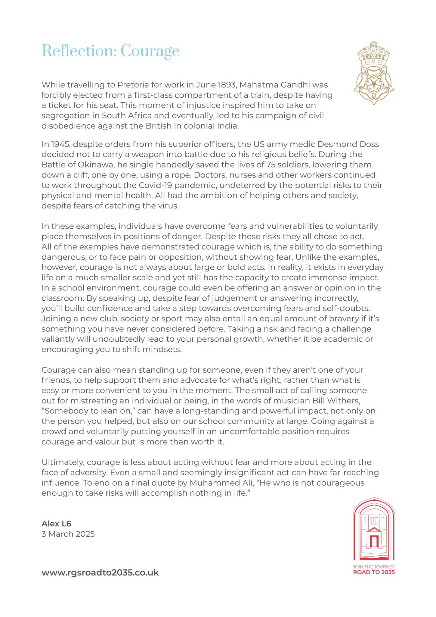 Reflection: Courage by RGS Guildford - Issuu