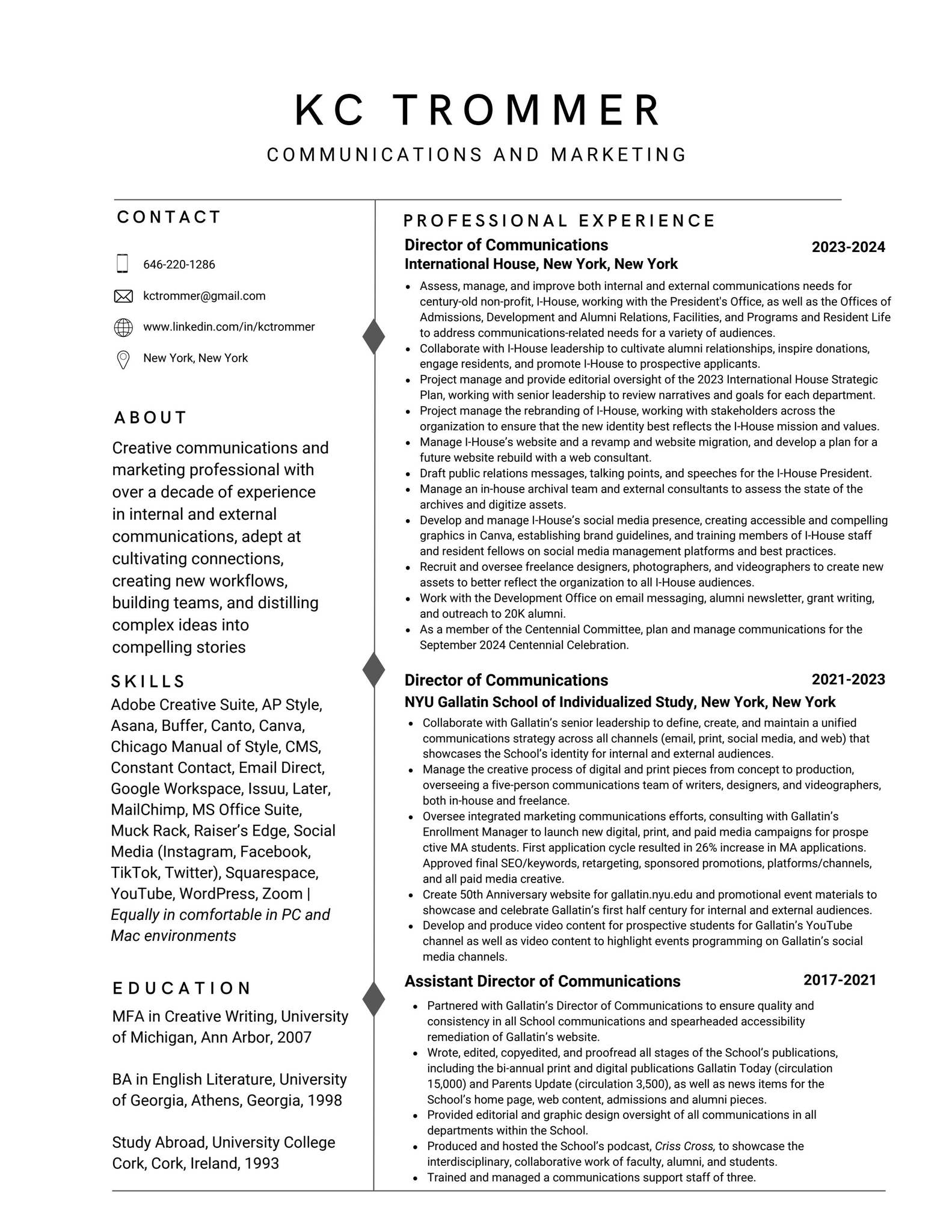 KC Trommer Resume 2025 by KC Trommer - Issuu