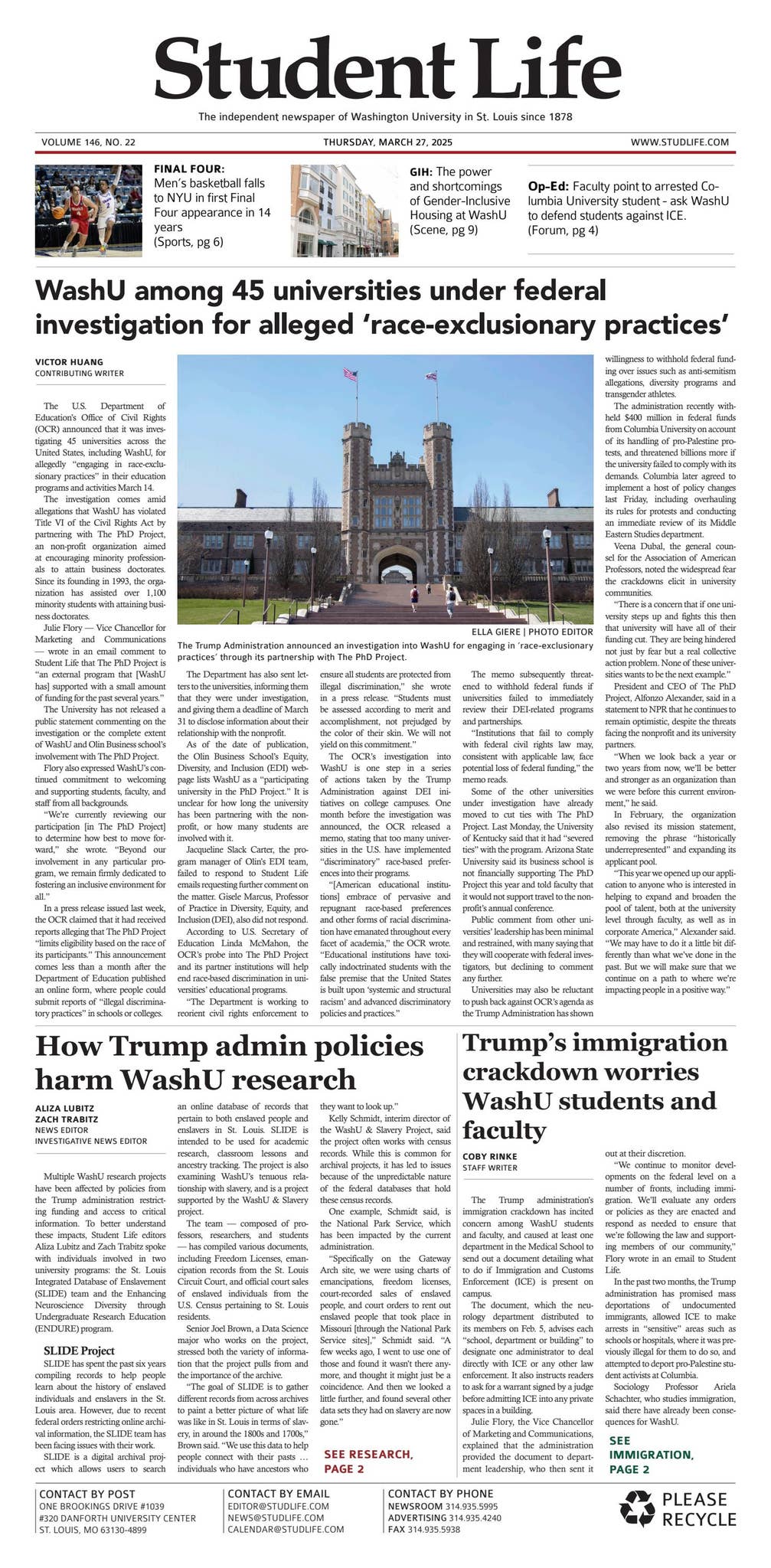 March 27 2025 Student Life Newspaper WashU St. Louis by ...