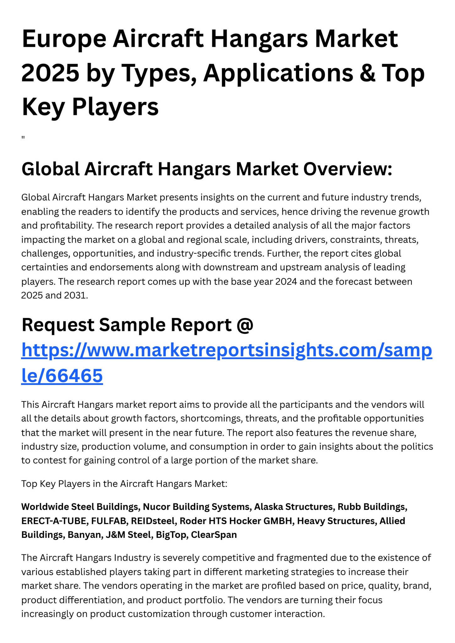 Europe Aircraft Hangars Market 2025 by Types, Applications & Top Key ...