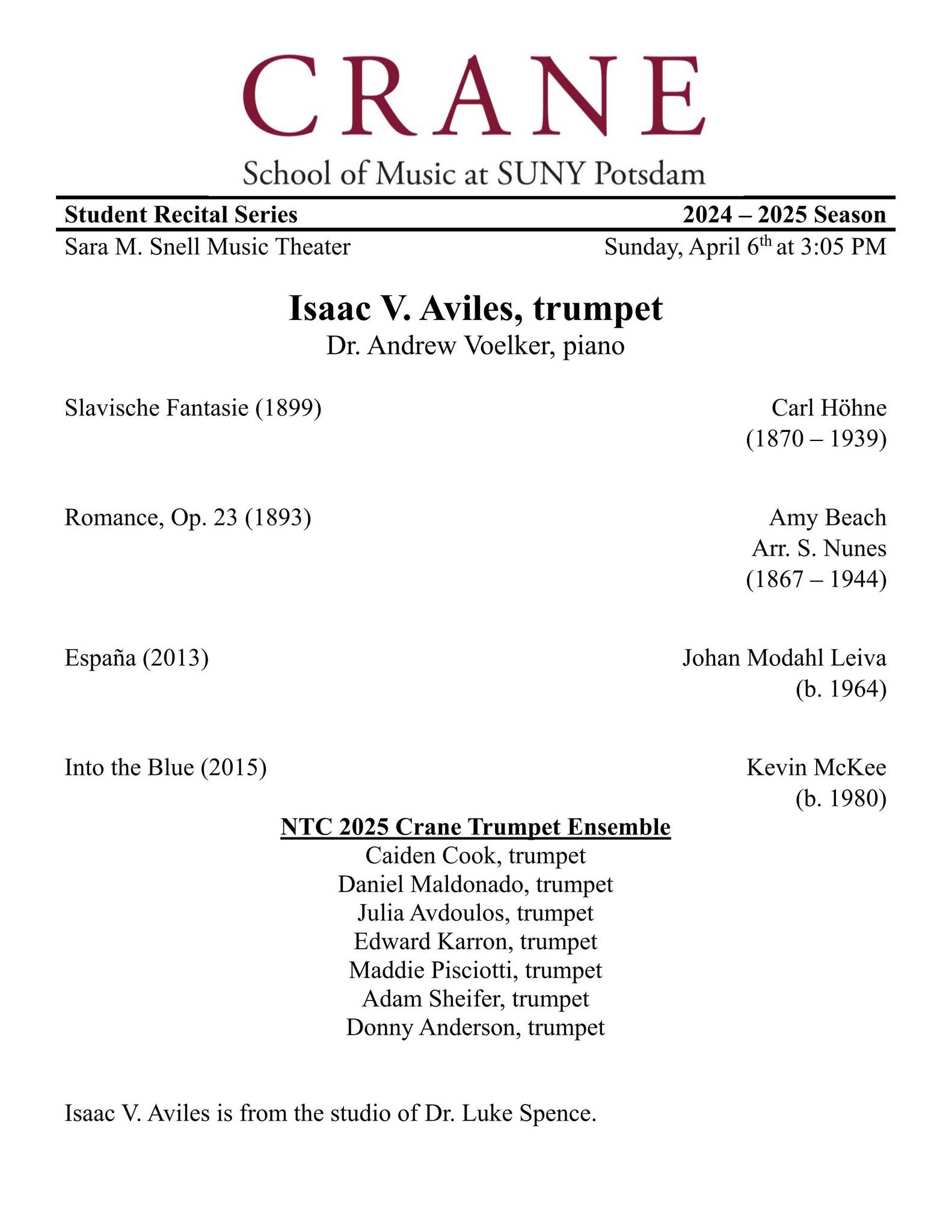 04.06.25 Isaac Aviles, Trumpet by The Crane School of Music - Issuu