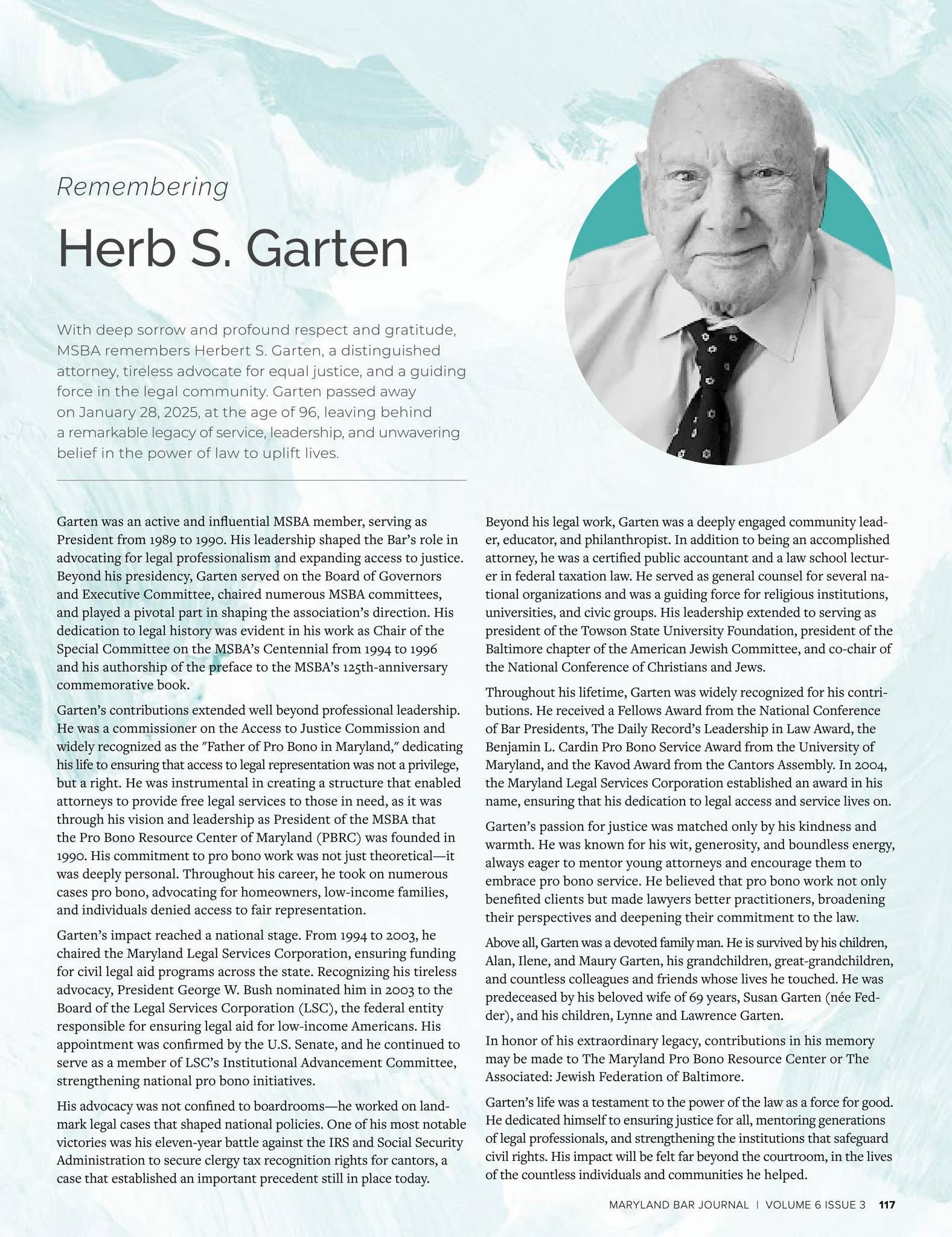 In Memoriam - Herb S. Garten by Maryland Bar Journal - Issuu