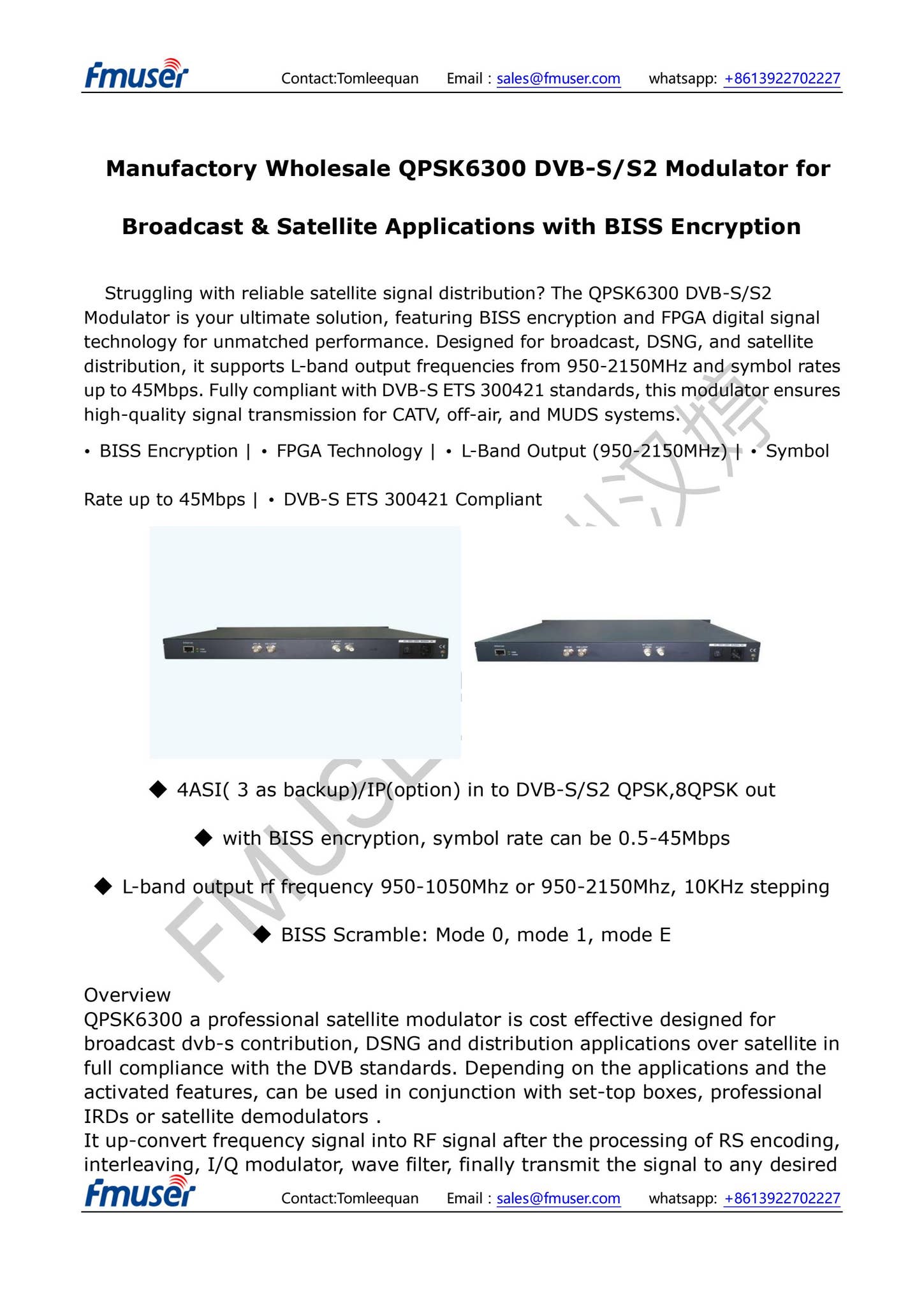 Manufactory Wholesale QPSK6300 DVB-S/S2 Modulator for Broadcast ...