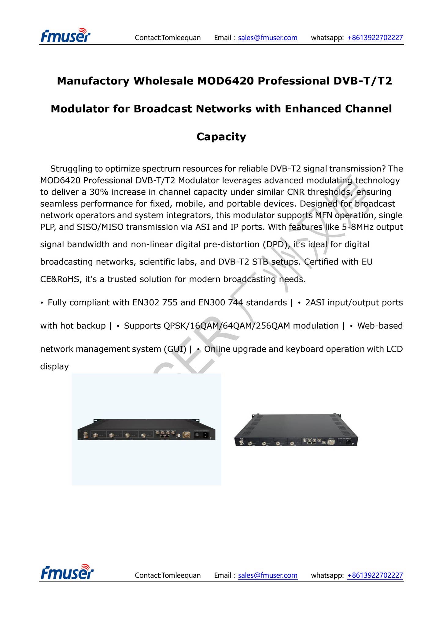 Manufactory Wholesale MOD6420 Professional DVB-T/T2 Modulator for ...