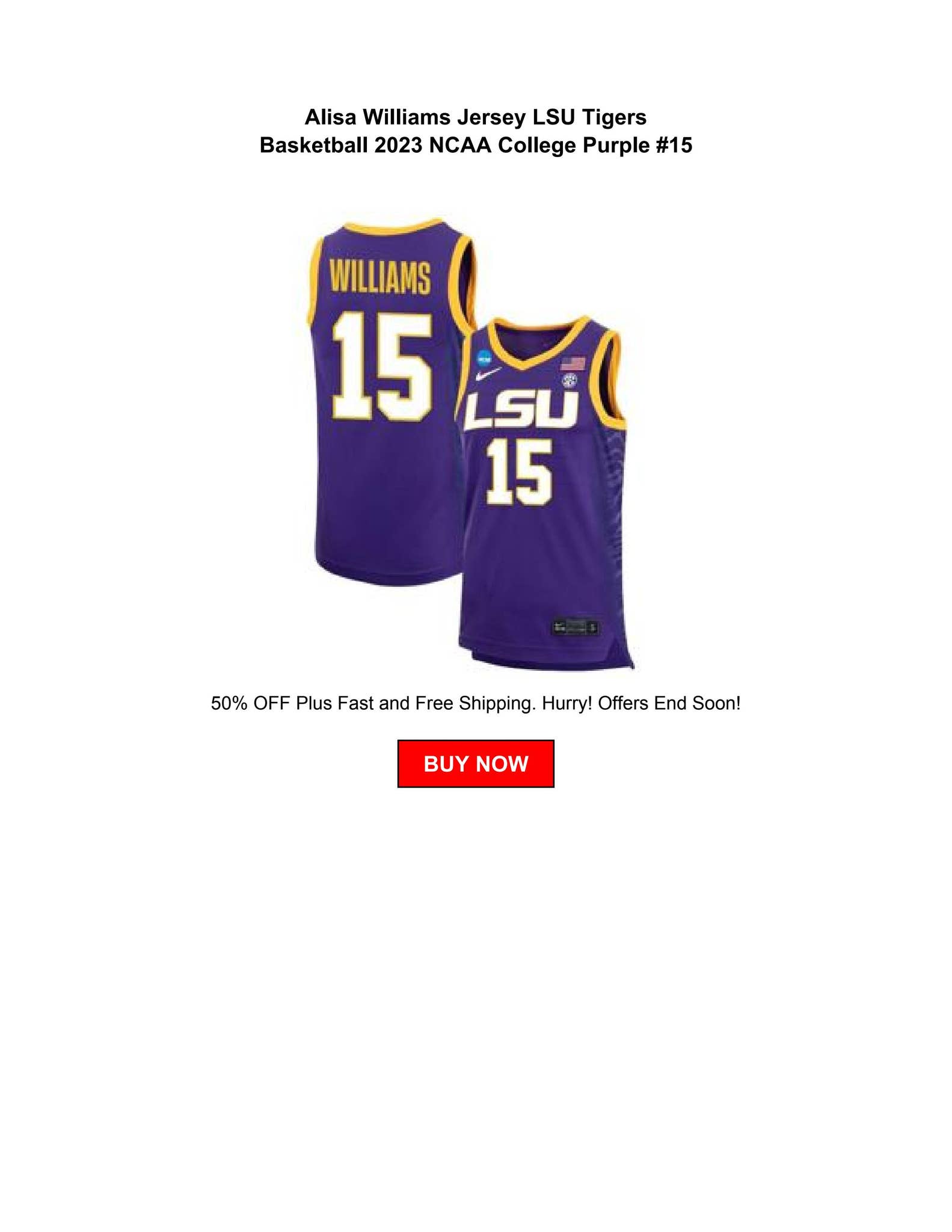 Alisa Williams Jersey LSU Tigers Basketball 2023 NCAA College Purple ...