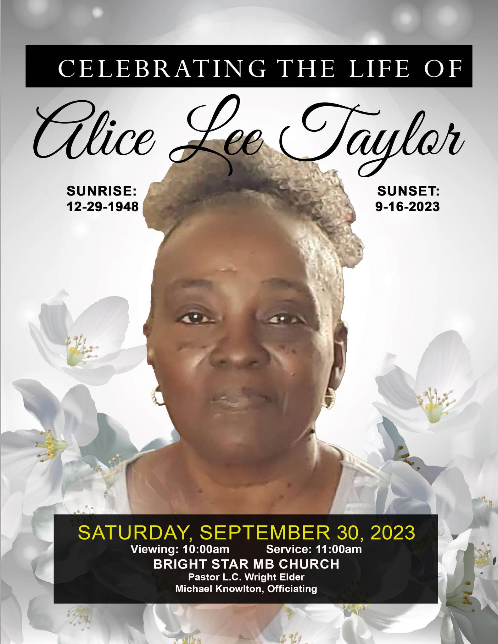 Alice Lee Taylor Obituary by DesignedByBeviyan - Issuu