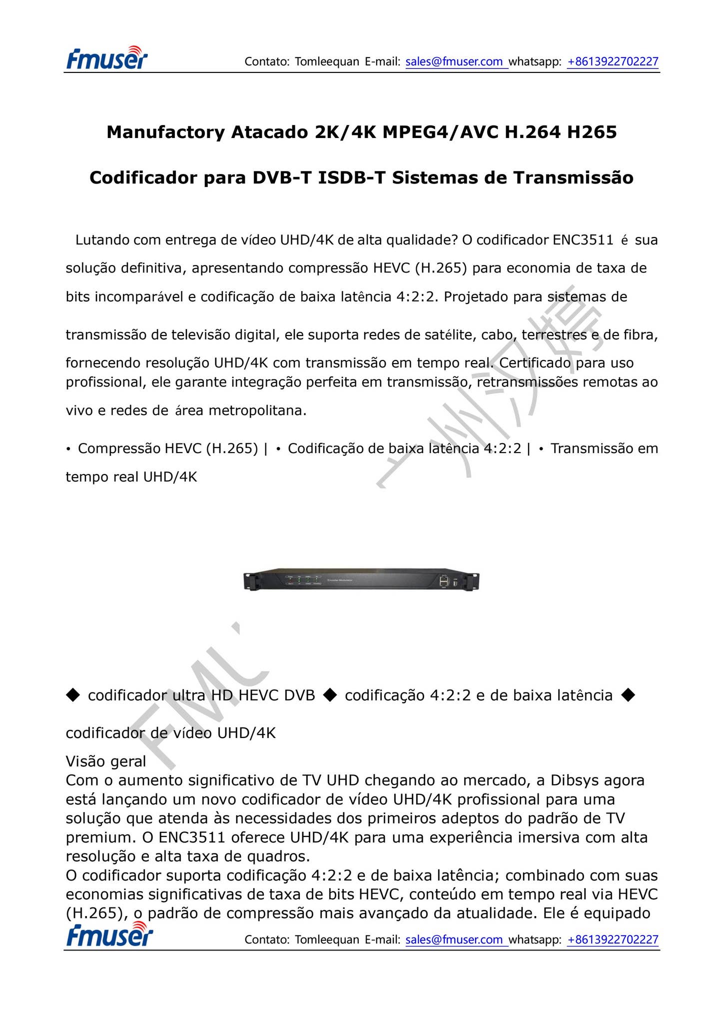 Manufactory Atacado 2K/4K MPEG4/AVC H.264 H265 Codificador para DVB-T ISDB-T Sistemas de ...