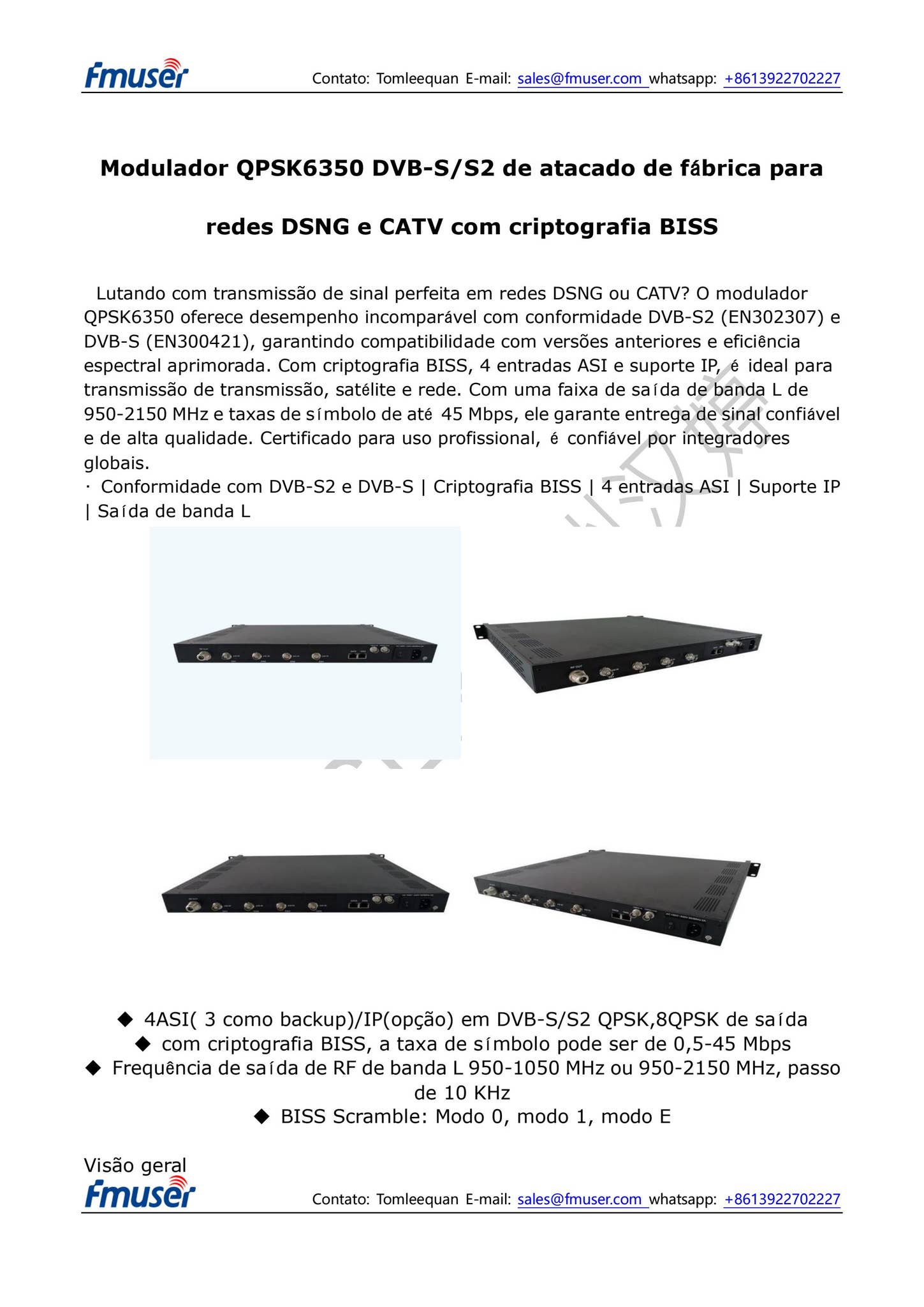 Modulador QPSK6350 DVB-S/S2 de atacado de fábrica para redes DSNG e ...