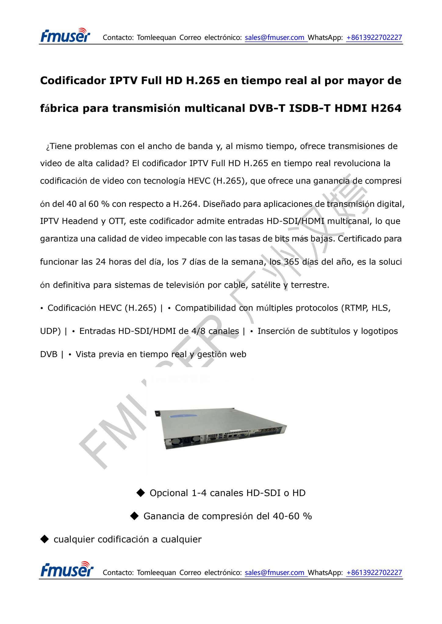 Codificador IPTV Full HD H.265 en tiempo real para transmisión multicanal DVB-T ISDB-T HDMI H ...