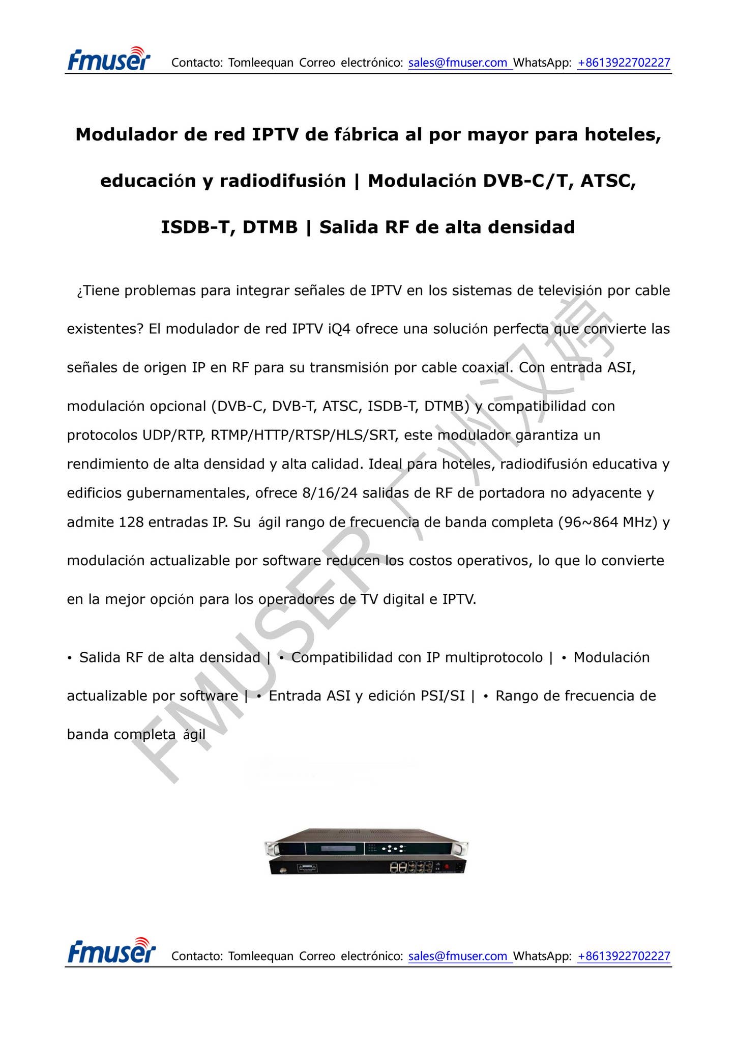 Modulador de red IPTV al por mayor para hoteles, educación y ...