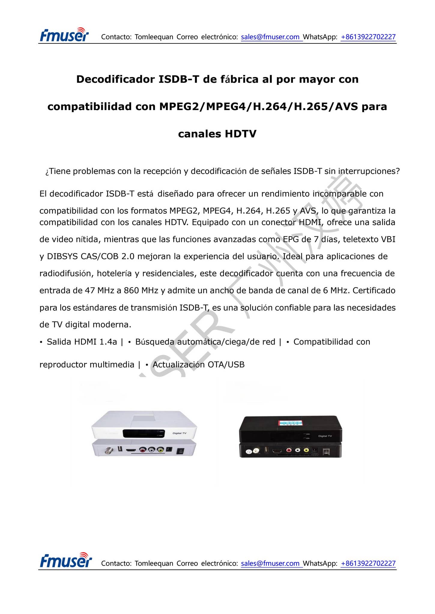 Decodificador ISDB-T al por mayor de fábrica con compatibilidad con MPEG2/MPEG4/H.264/H.265/AVS ...