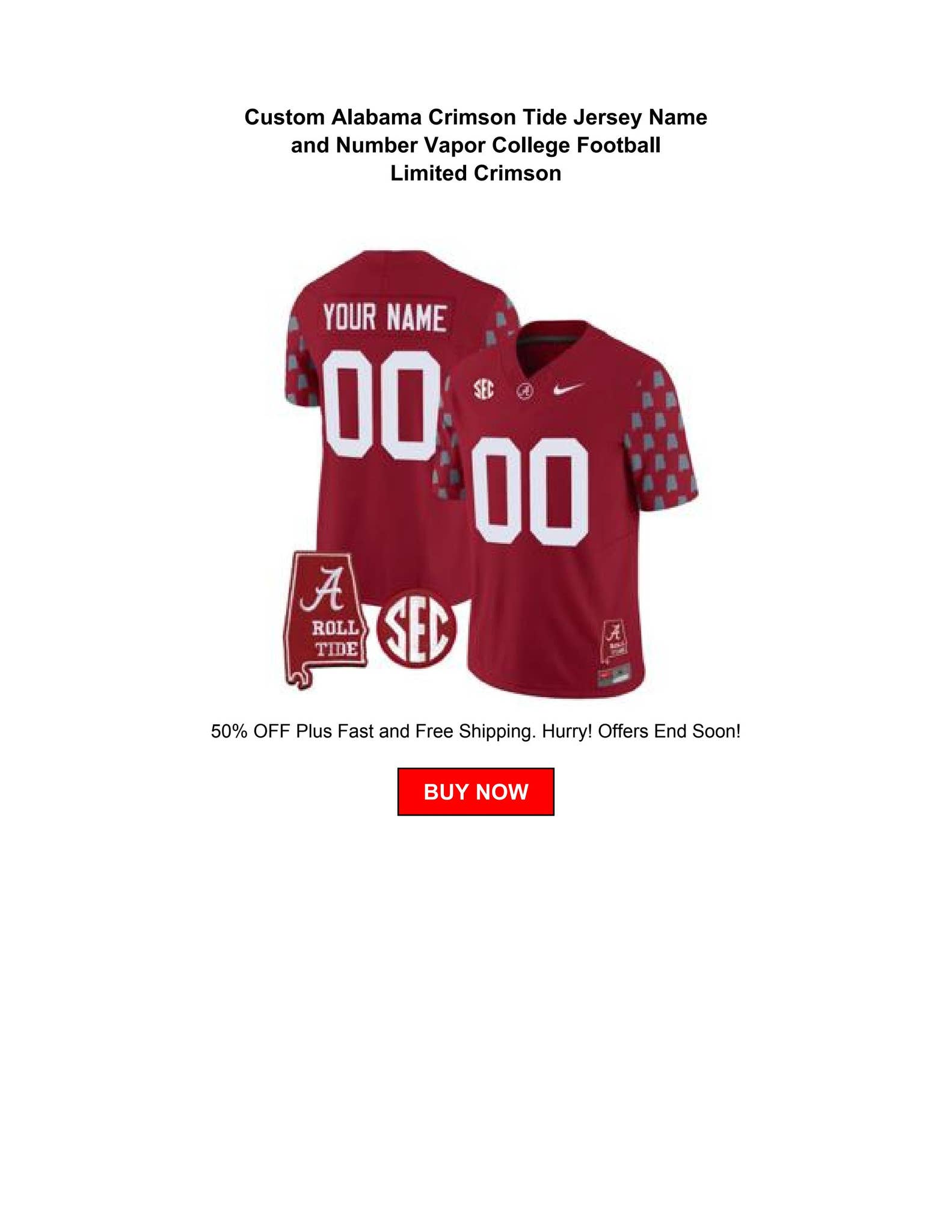 Custom Alabama Crimson Tide Jersey Name and Number Vapor College ...