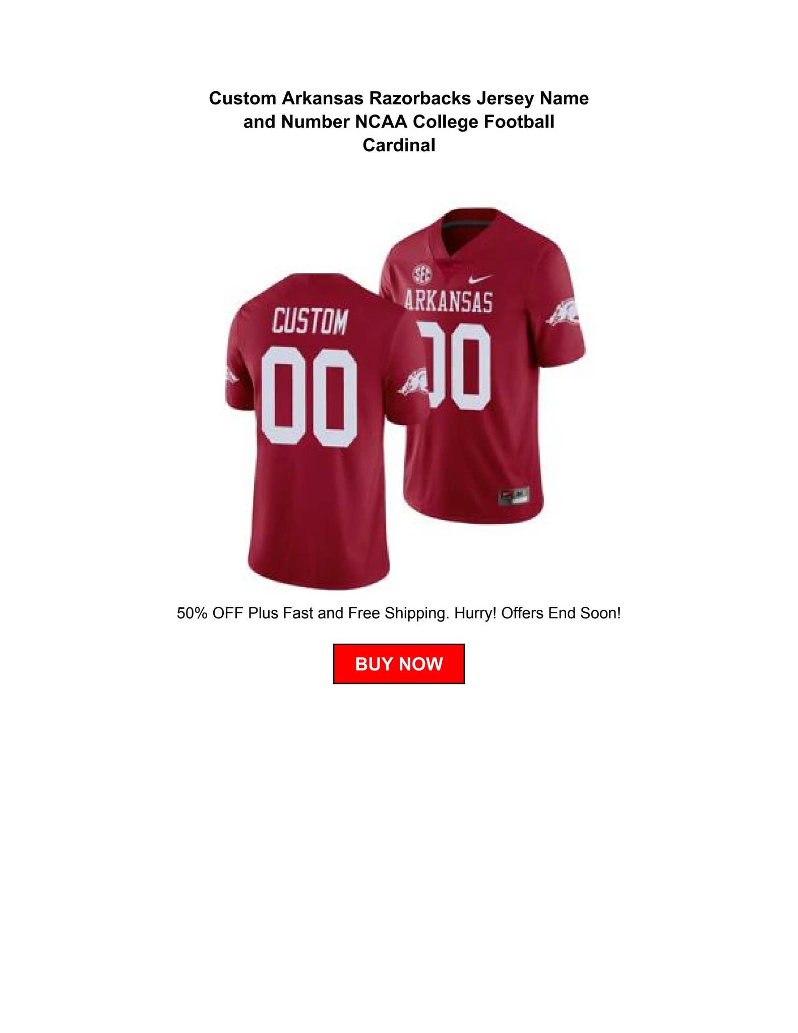 Custom Arkansas Razorbacks Jersey Name and Number NCAA College Football ...