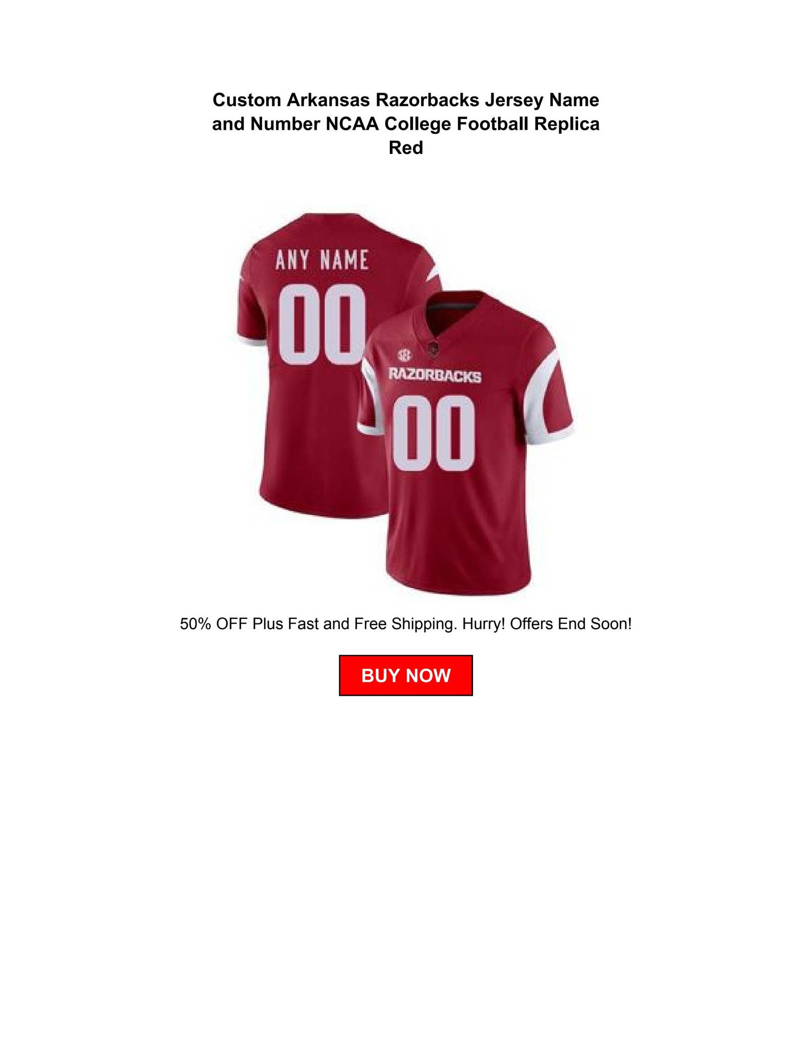Custom Arkansas Razorbacks Jersey Name and Number NCAA College Football ...