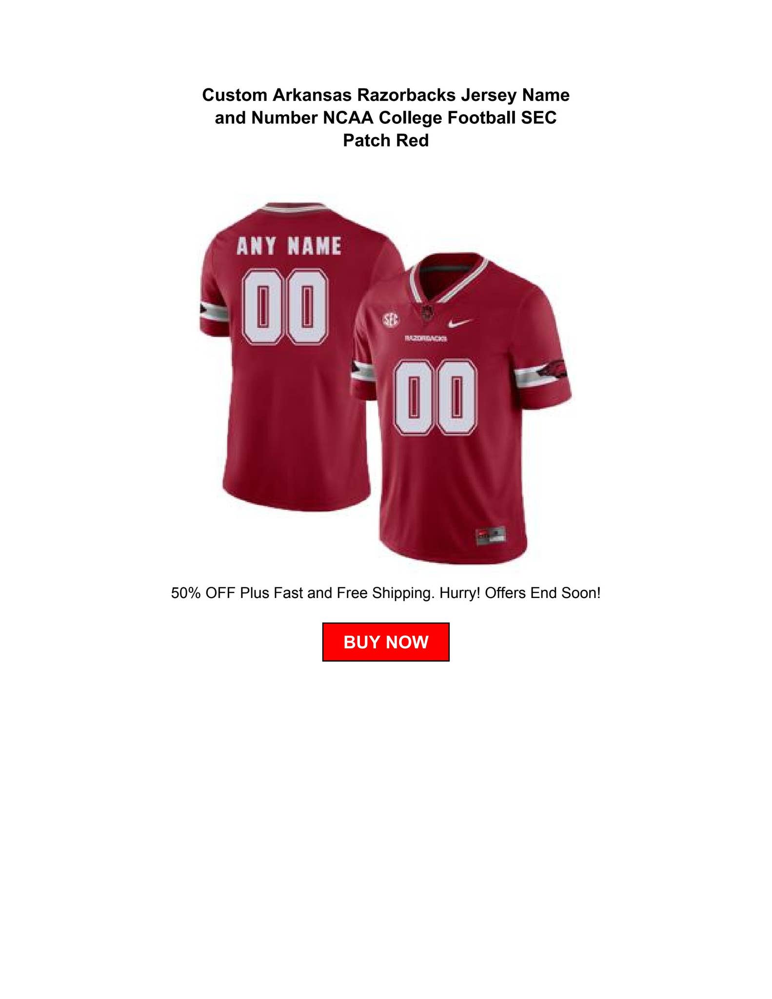 Custom Arkansas Razorbacks Jersey Name and Number NCAA College Football ...