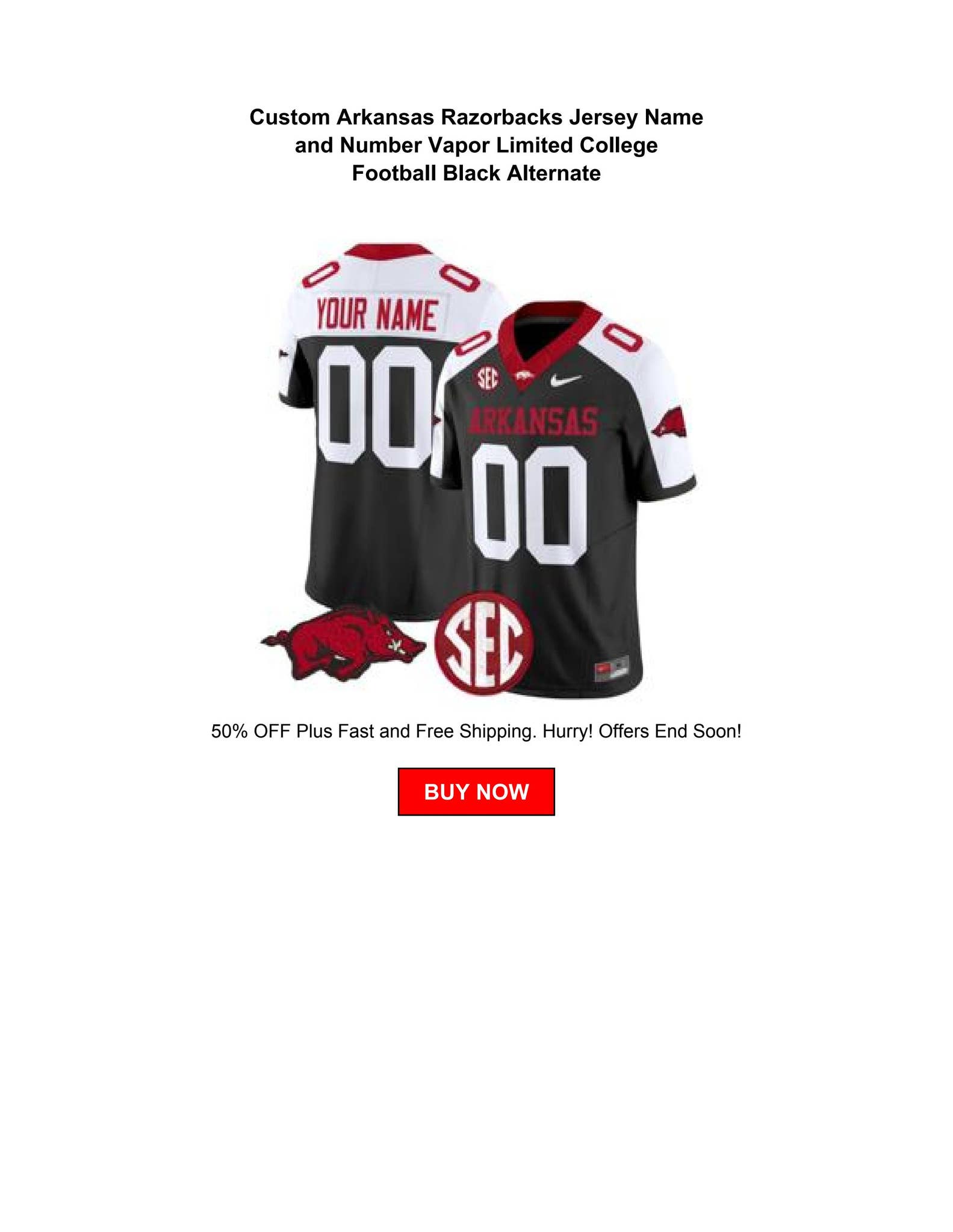 Custom Arkansas Razorbacks Jersey Name and Number Vapor Limited College ...