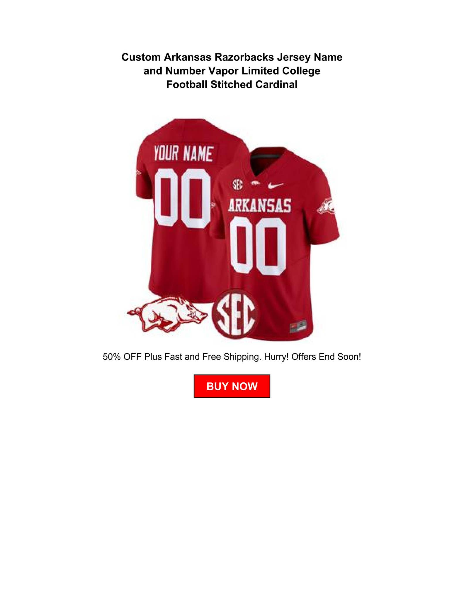 Custom Arkansas Razorbacks Jersey Name and Number Vapor Limited College ...