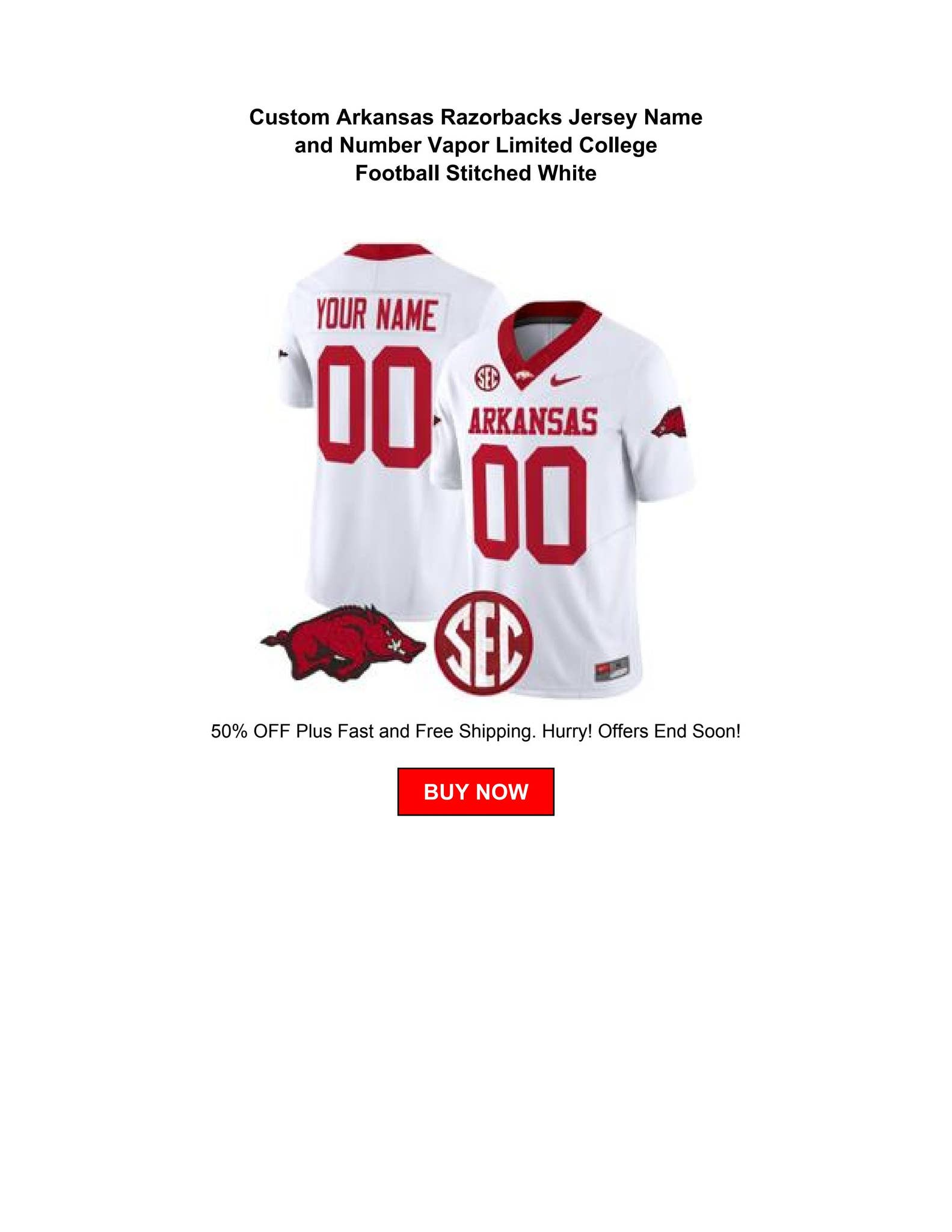 Custom Arkansas Razorbacks Jersey Name and Number Vapor Limited College ...
