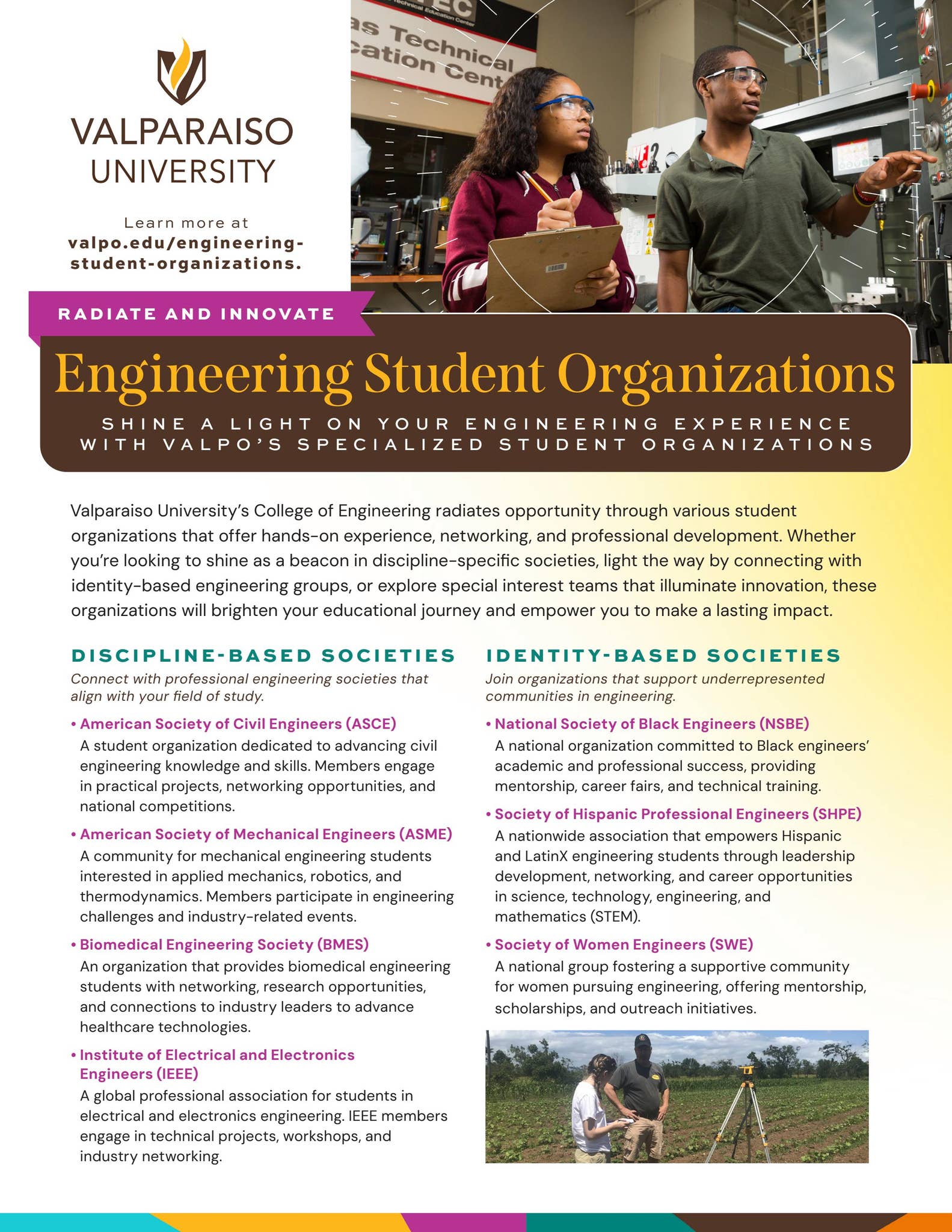 Engineering Student Organizations Infosheet | Valparaiso University by ...