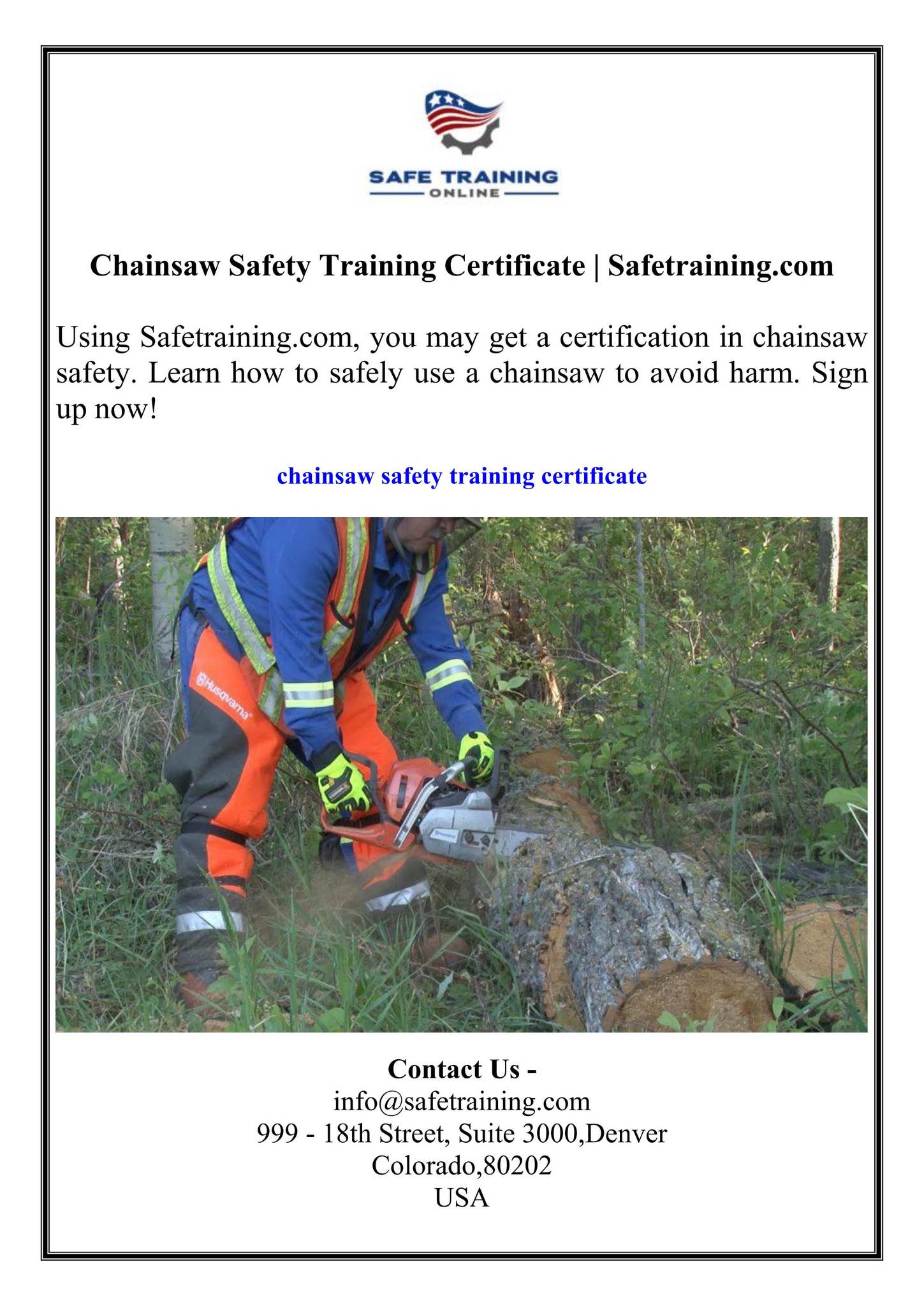Chainsaw Safety Training Certificate Safetraining.com by SAFE Training ...