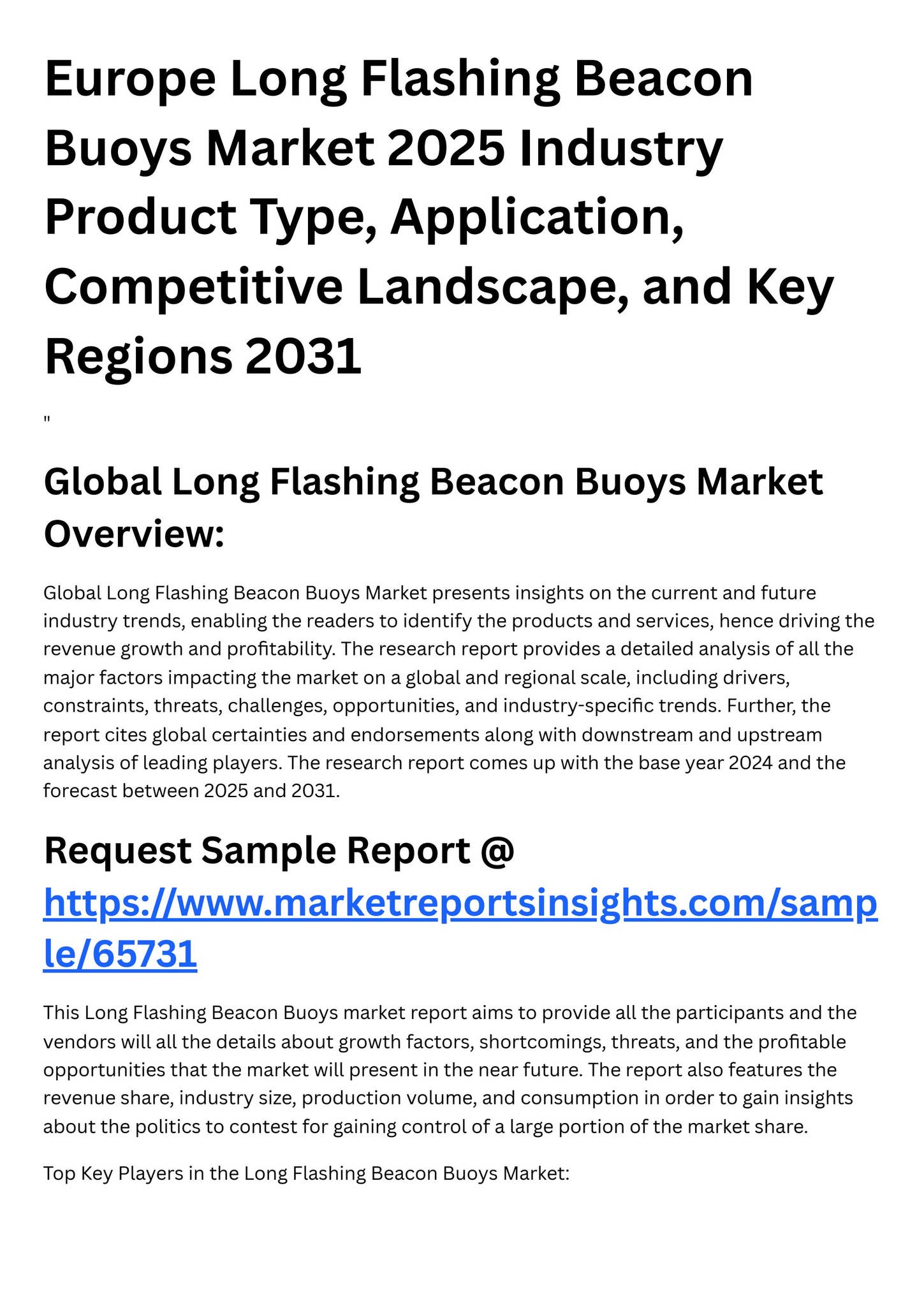 Europe Long Flashing Beacon Buoys Market 2025 Industry Product Type ...