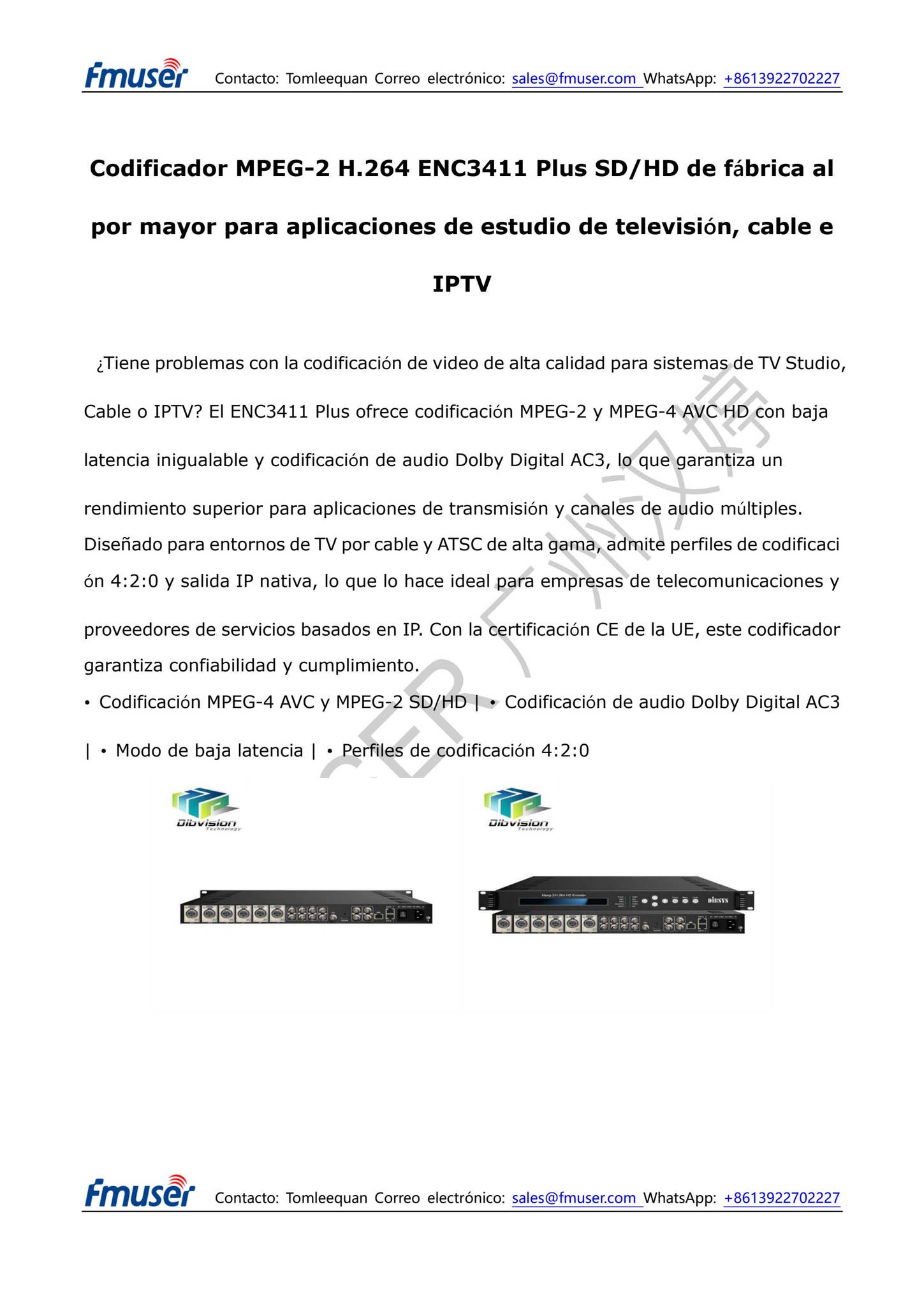 Codificador ENC3411 Plus SD/HD MPEG-2 H.264 para estudios de televisión, cable e IPTV, venta al ...