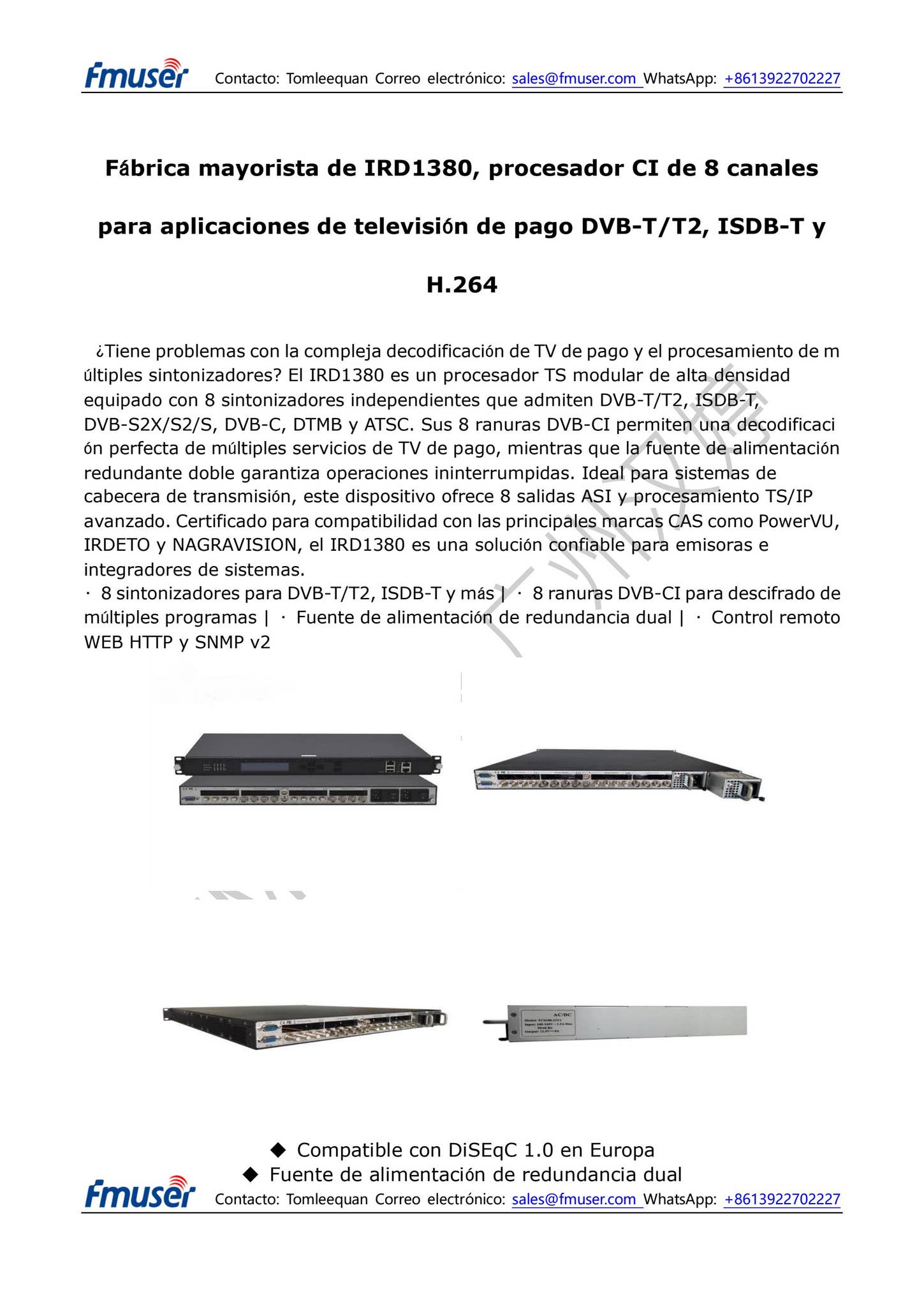 Procesador/IRD CI IRD1380 de 8 canales para aplicaciones de TV de pago ...