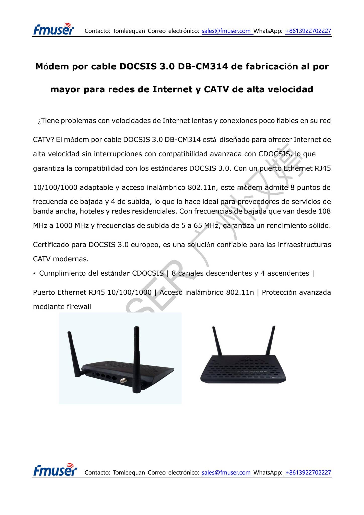 Módem de cable DOCSIS 3.0 DB-CM314 para redes de Internet y televisión ...