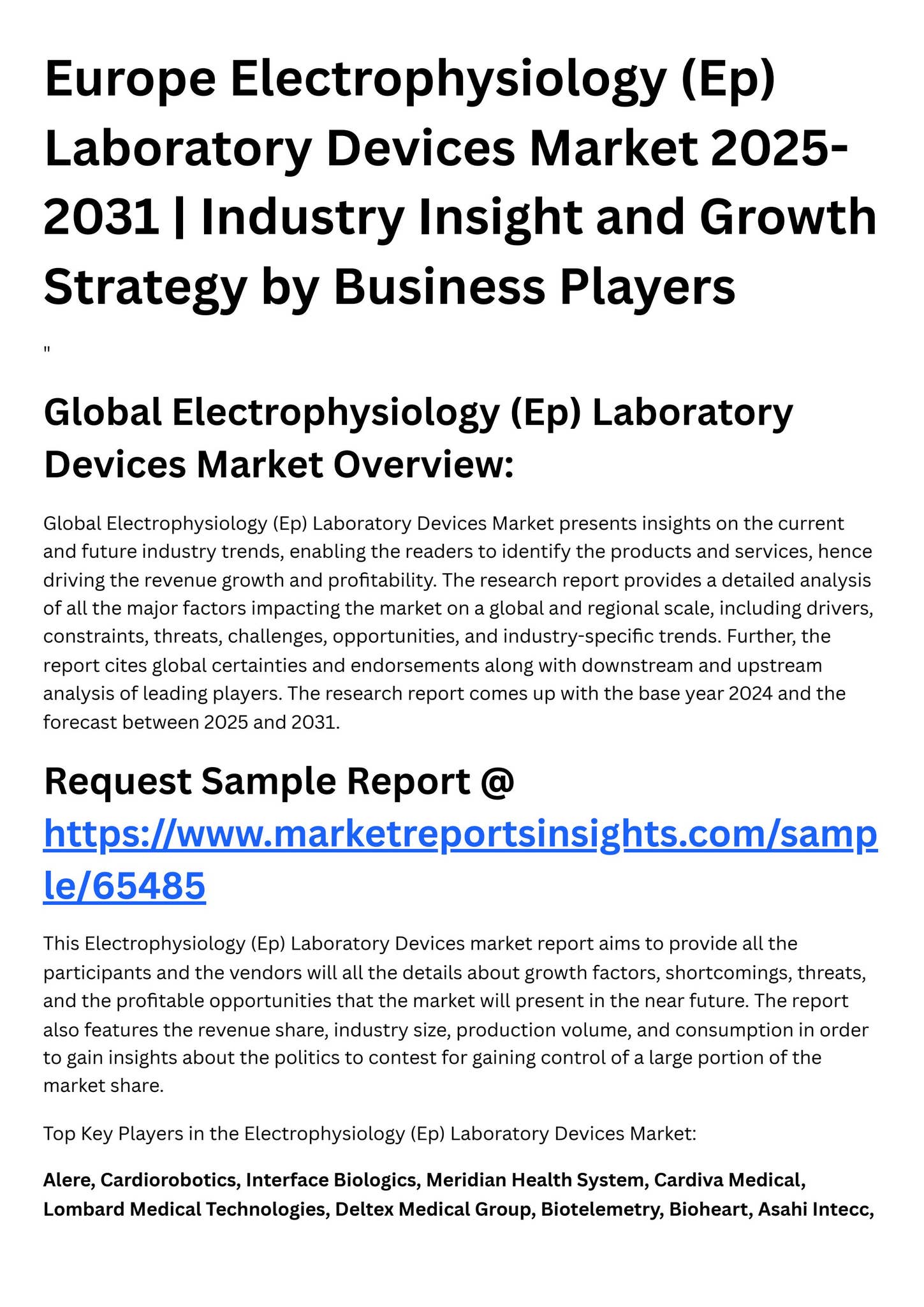 Europe Electrophysiology (Ep) Laboratory Devices Market 2025-2031 ...