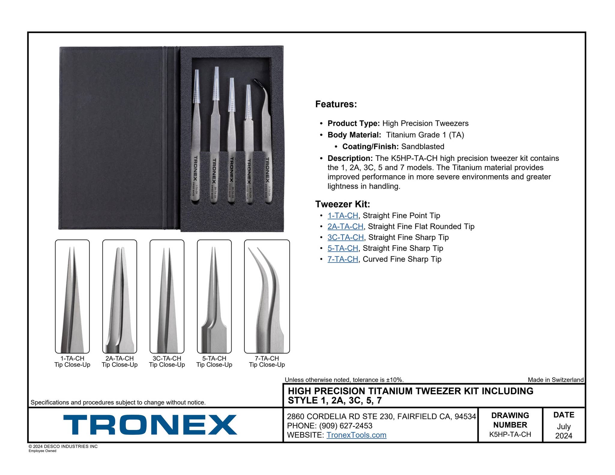 Tweezers - Tronex Titanium TWEEZER KIT INCLUDING STYLE 1, 2A, 3C, 5, 7 ...