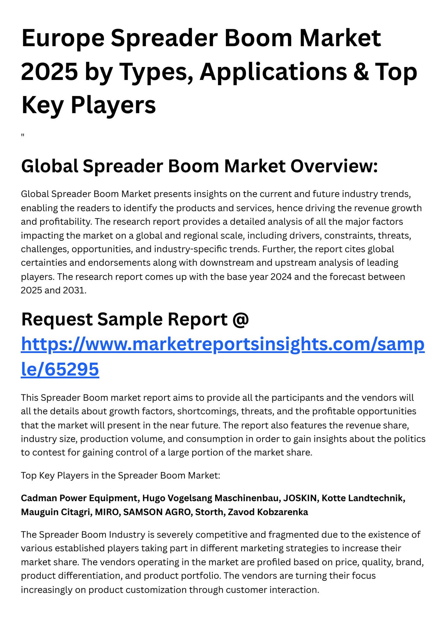 Europe Spreader Boom Market 2025 by Types, Applications & Top Key ...