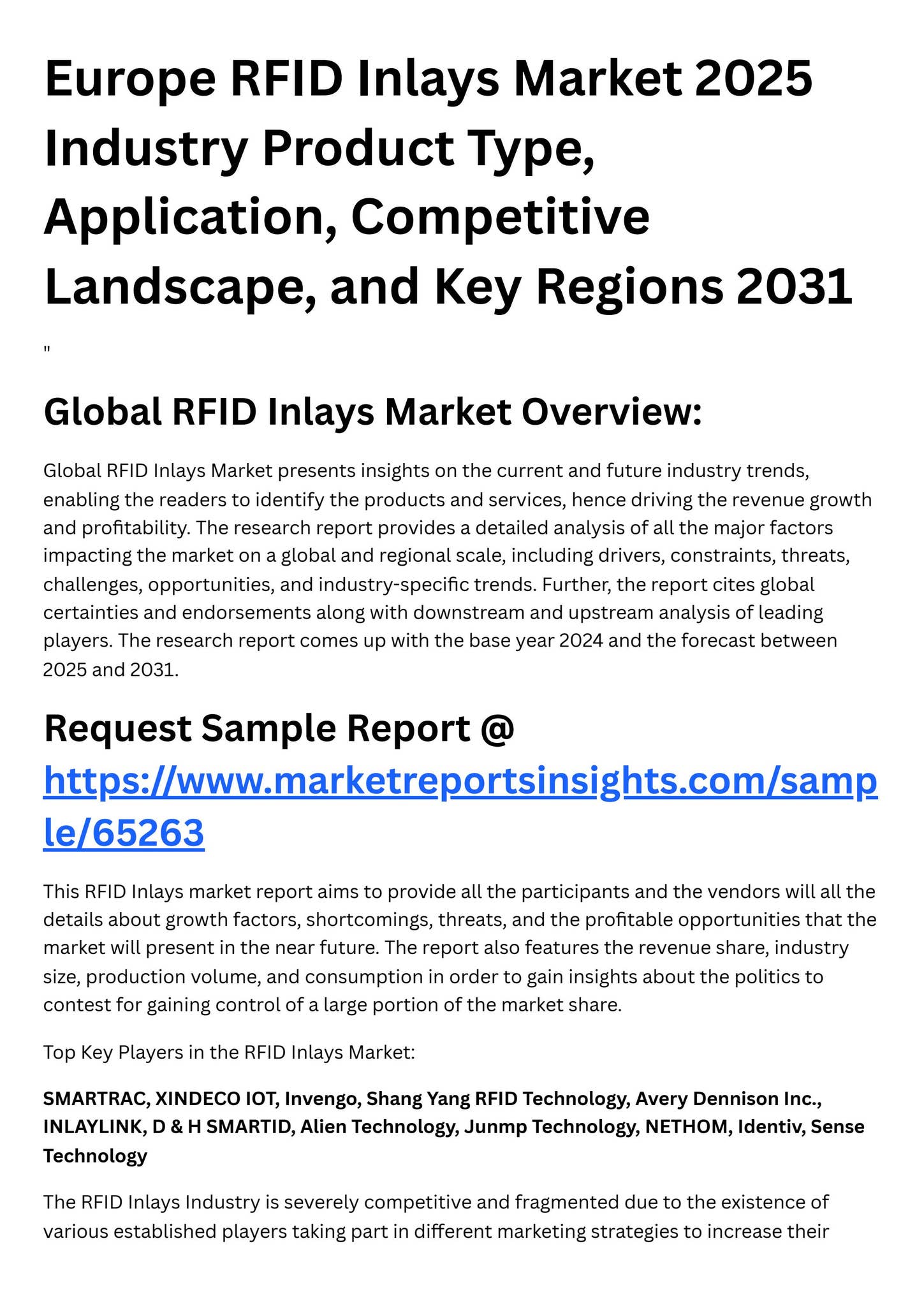 Europe RFID Inlays Market 2025 Industry Product Type, Application ...