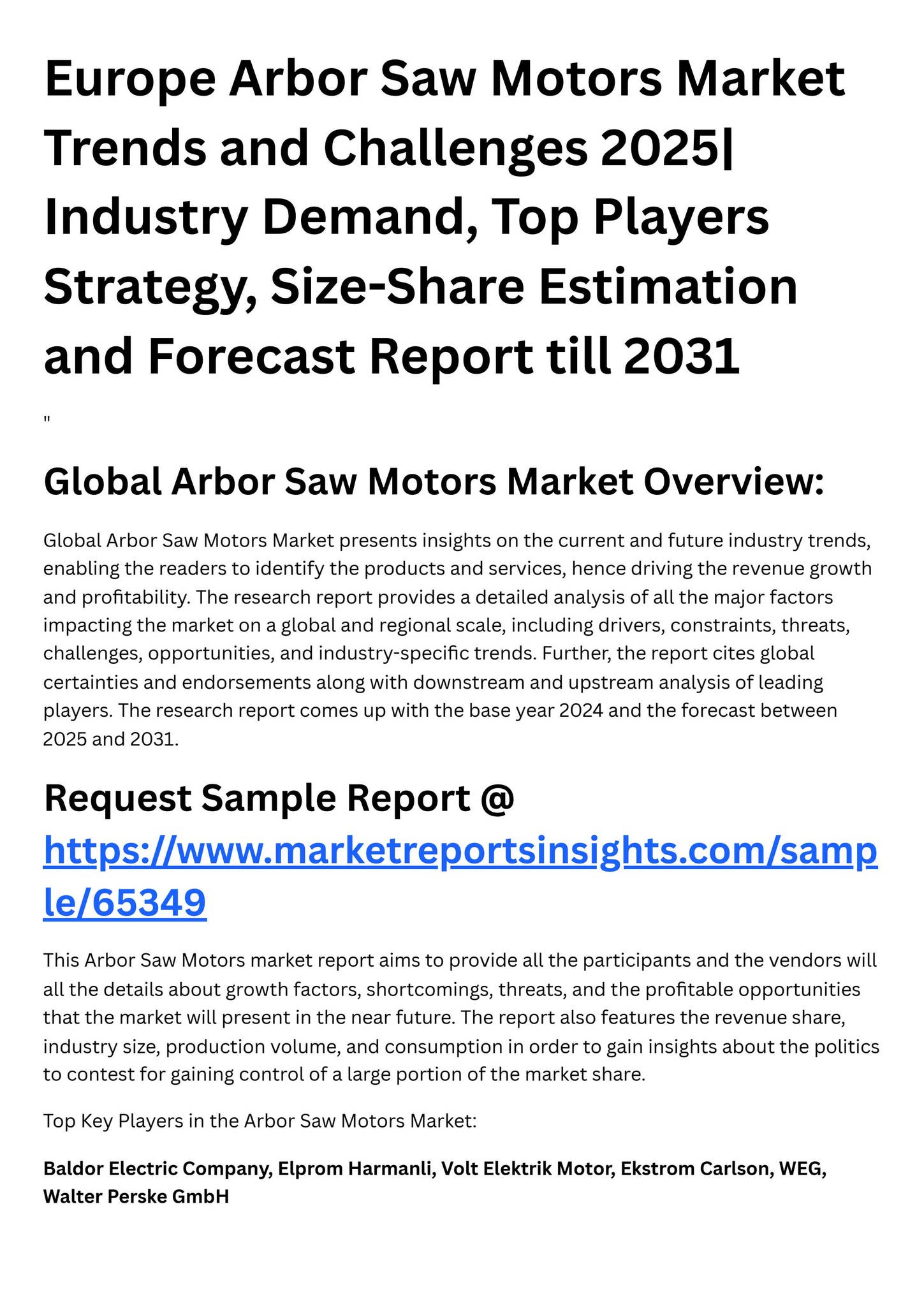 Europe Arbor Saw Motors Market Trends and Challenges 2025 Industry ...