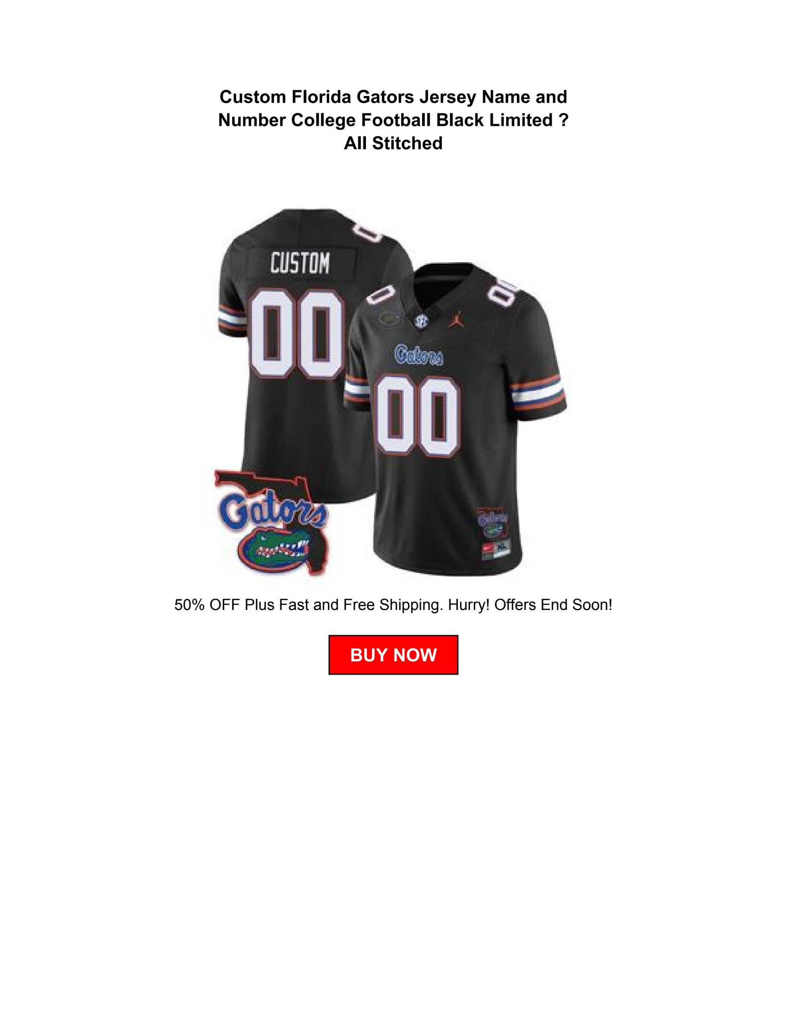 Custom Florida Gators Jersey Name and Number College Football Black ...