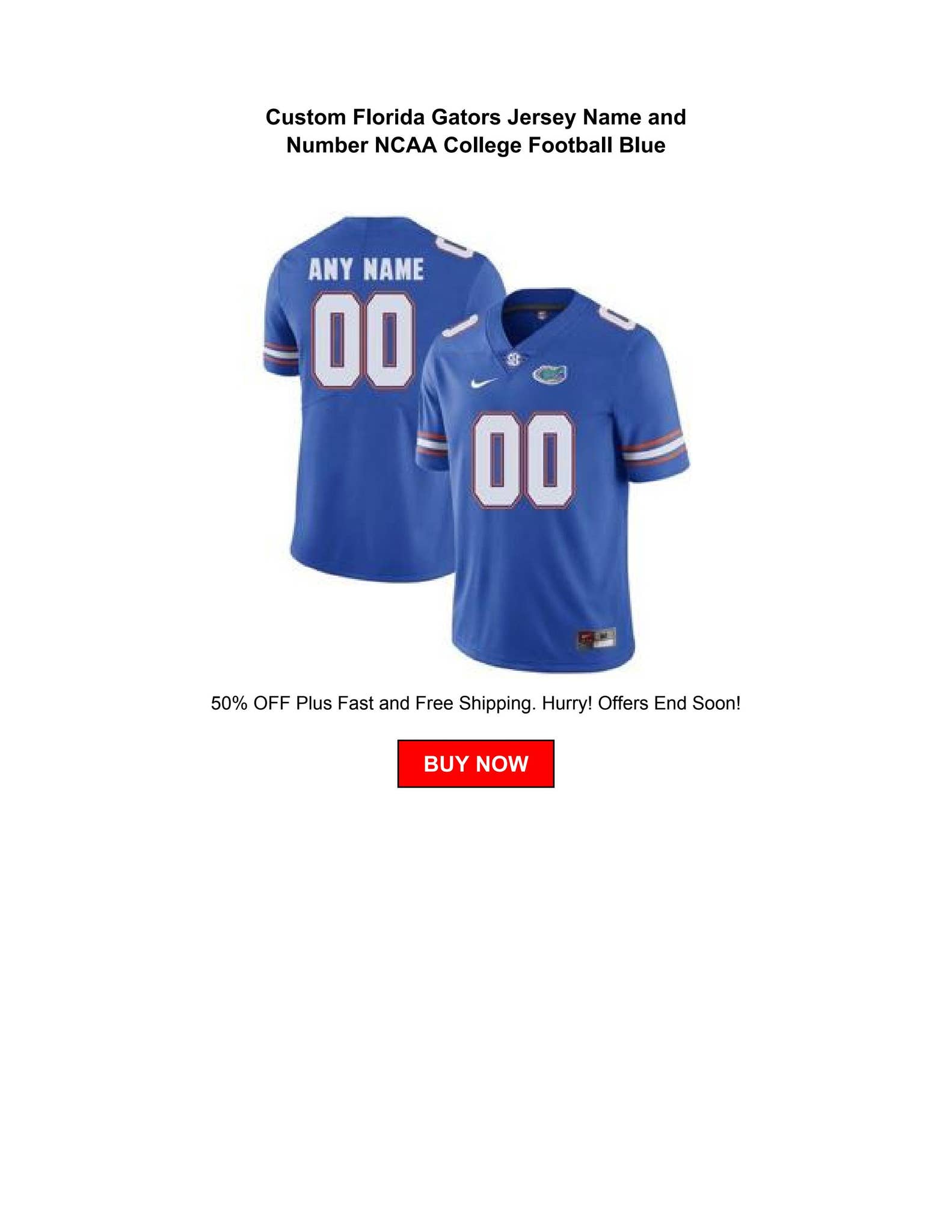 Custom Florida Gators Jersey Name and Number NCAA College Football Blue ...