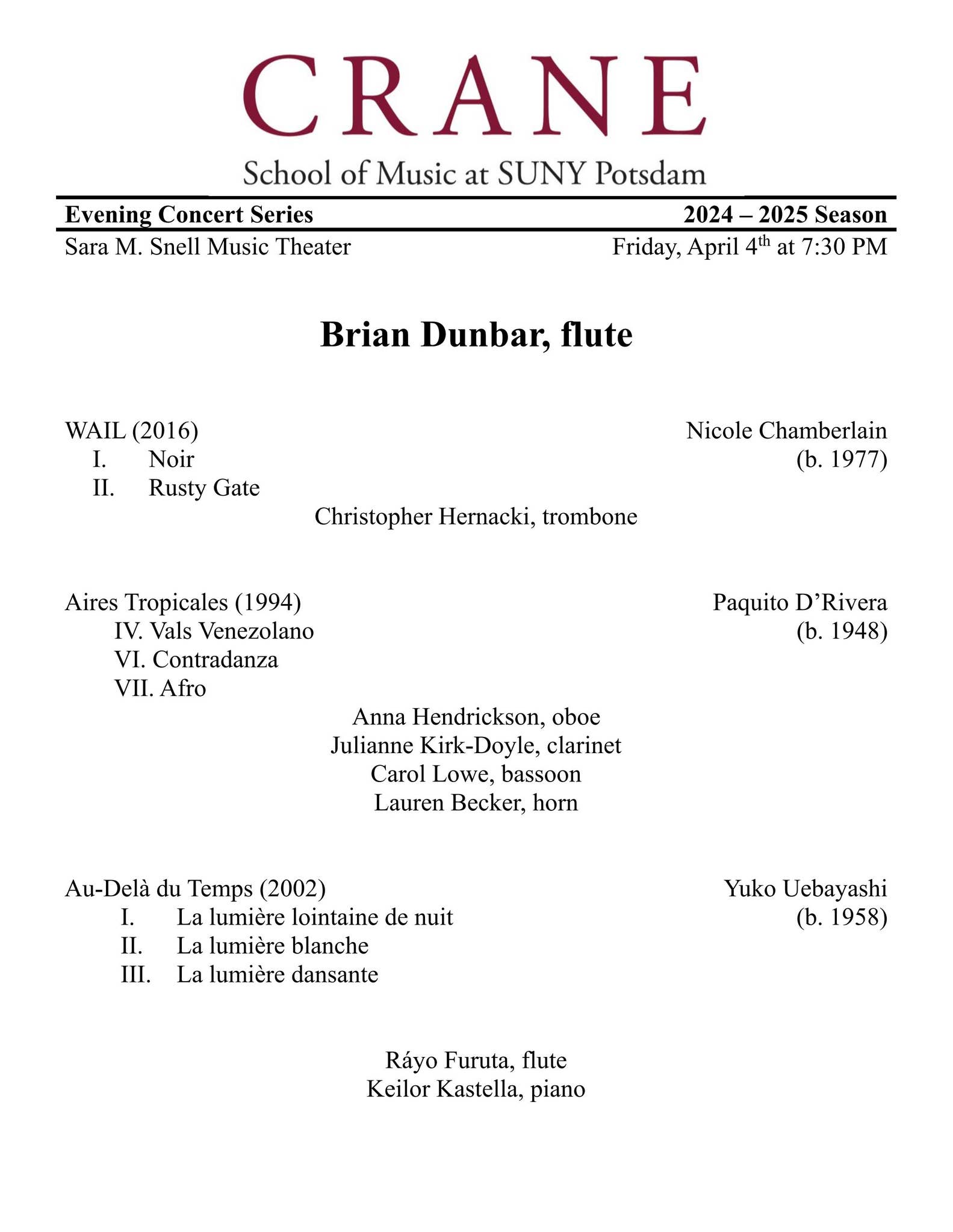 04.04.25 Faculty Chamber Recital, Brian Dunbar, Flute by The Crane ...