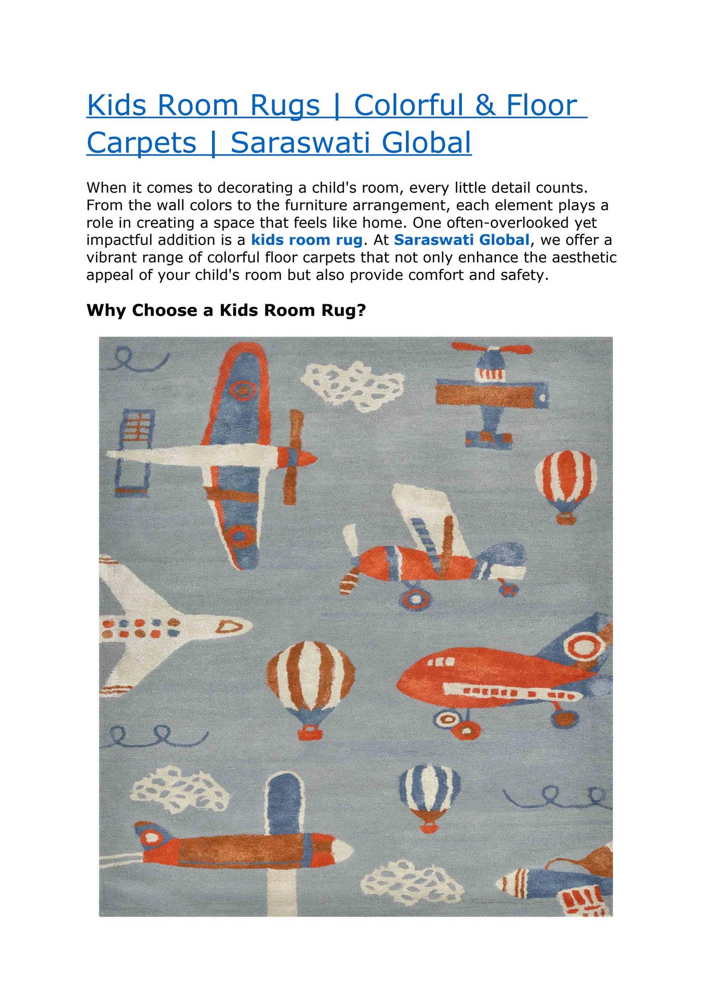 Kids Room Rugs | Colorful & Floor Carpets | Saraswati Global by ...