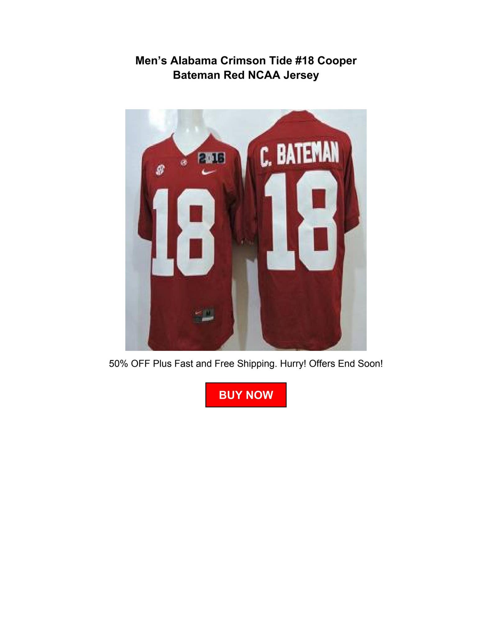Men’s Alabama Crimson Tide #18 Cooper Bateman Red NCAA Jersey by ...