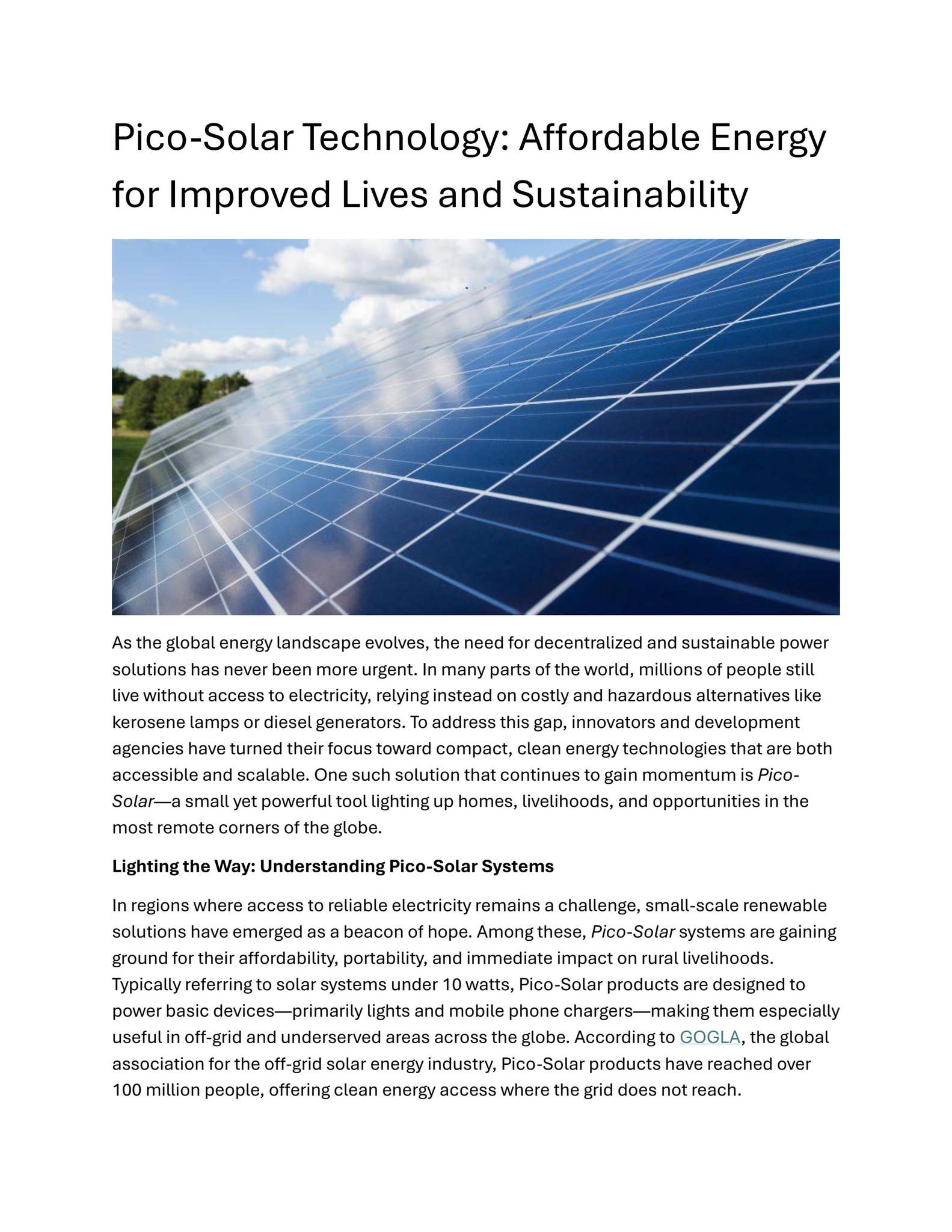 Pico-Solar Technology: Affordable Energy for Improved Lives and ...