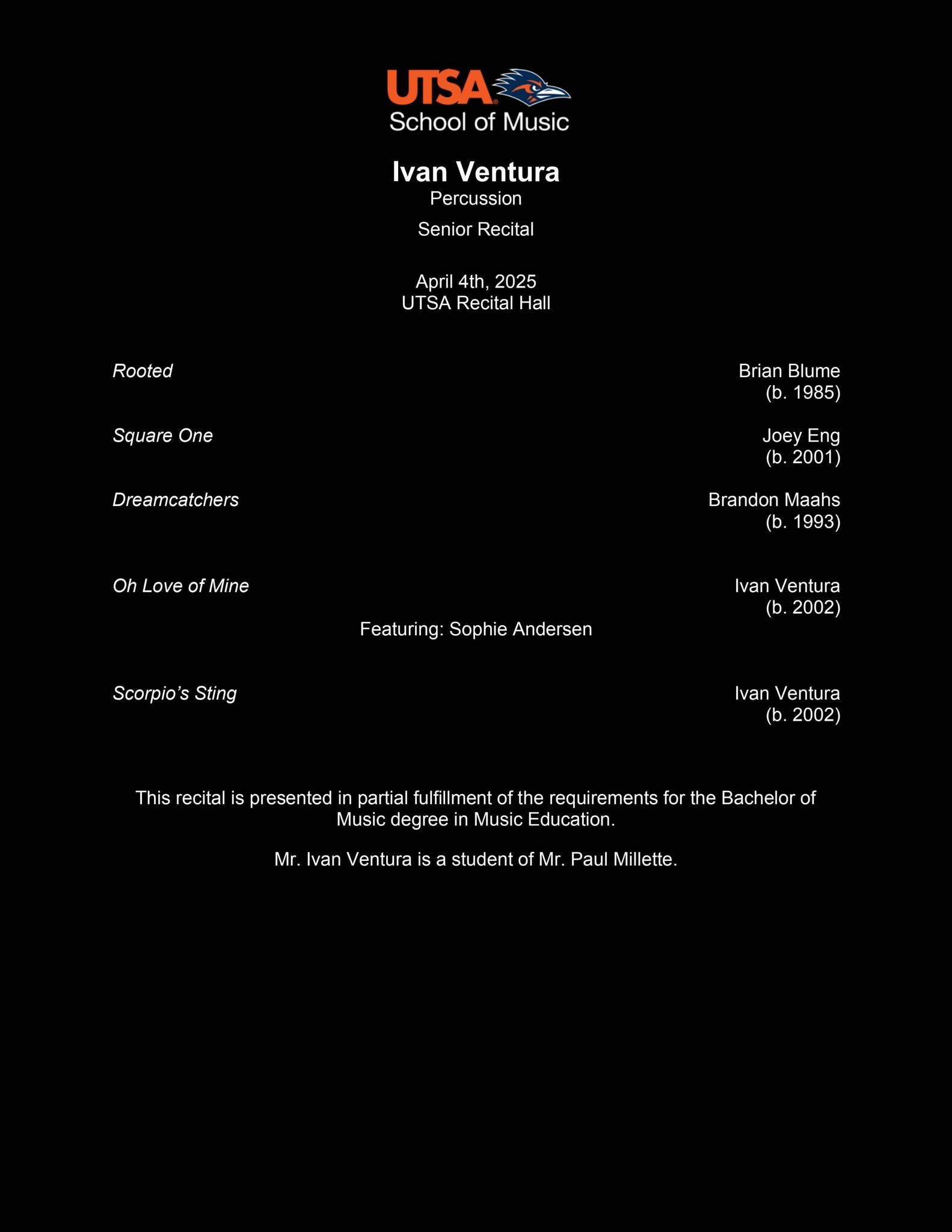 Ivan Ventura Percussion Recital by UTSA School of Music - Issuu
