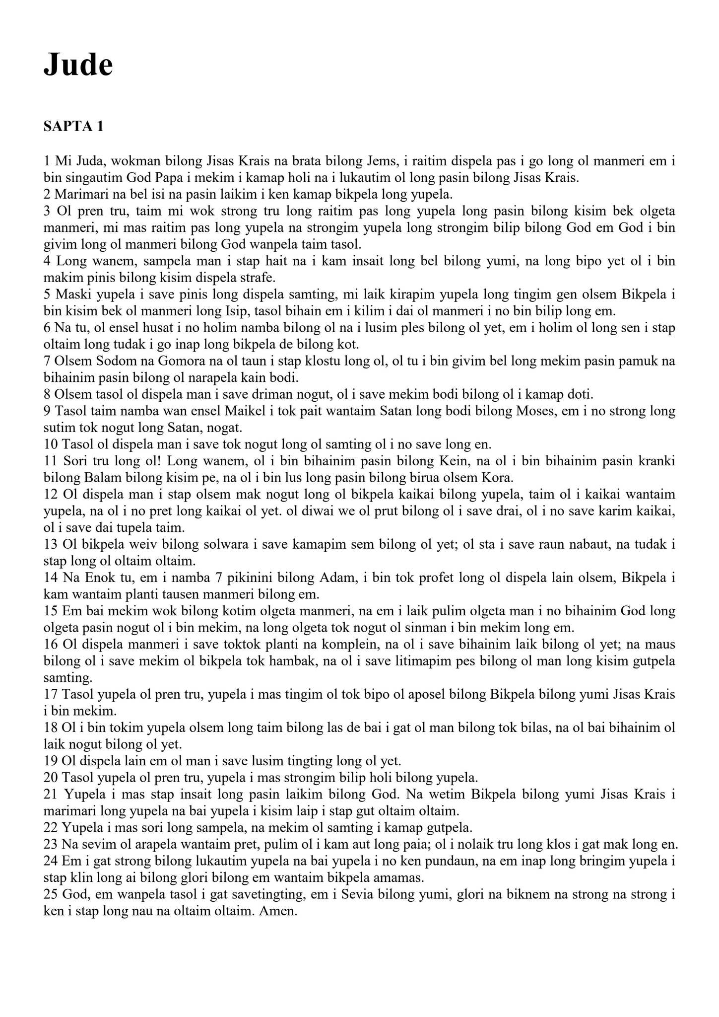 Tok Pisin - The Book of Jude by Filipino Tracts and Literature Society ...