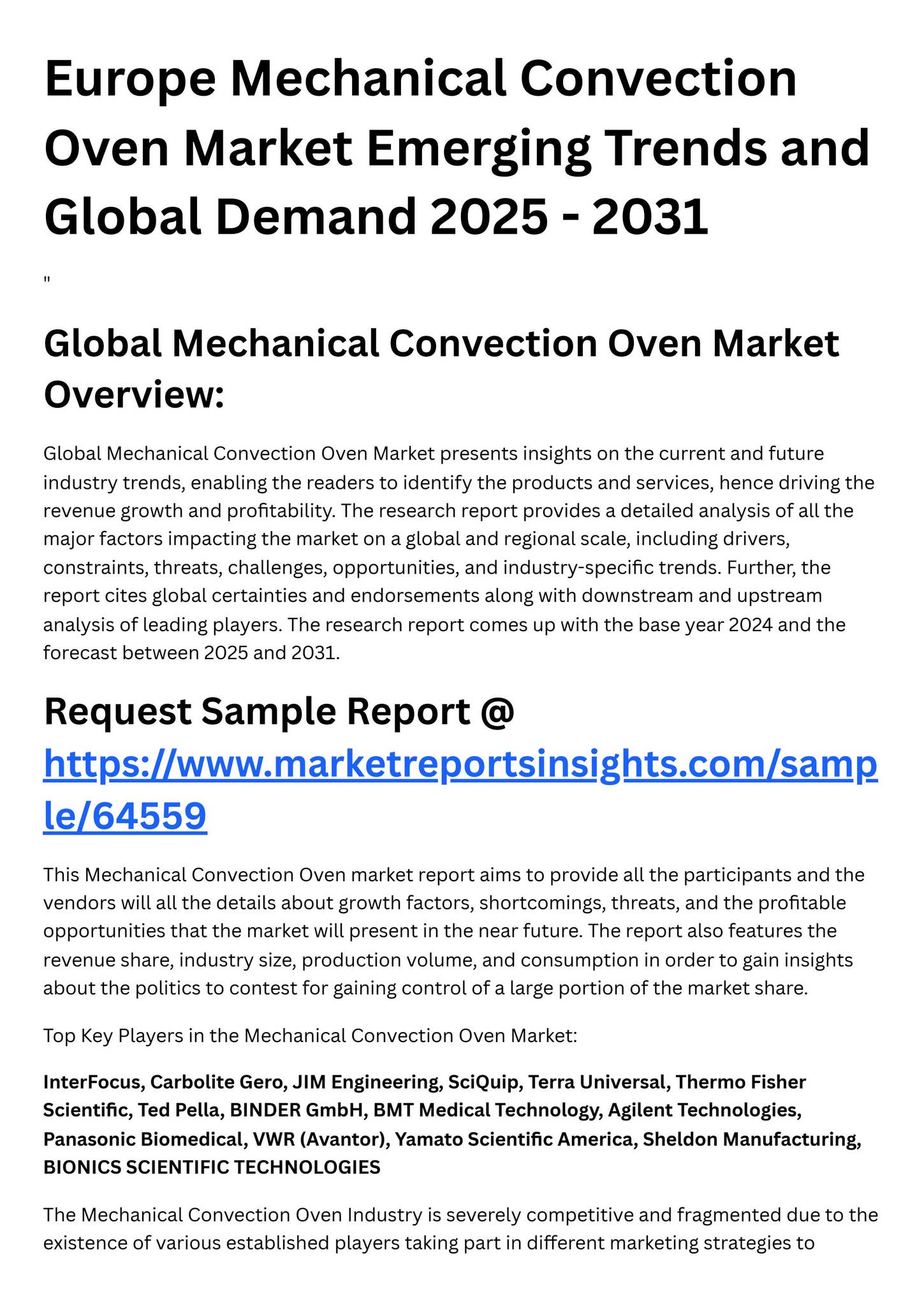 Europe Mechanical Convection Oven Market Emerging Trends and Global ...