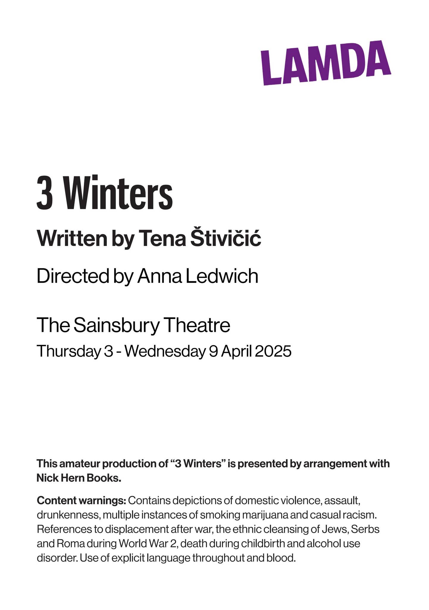 3 Winters (Cast Sheet) by LAMDA - Issuu