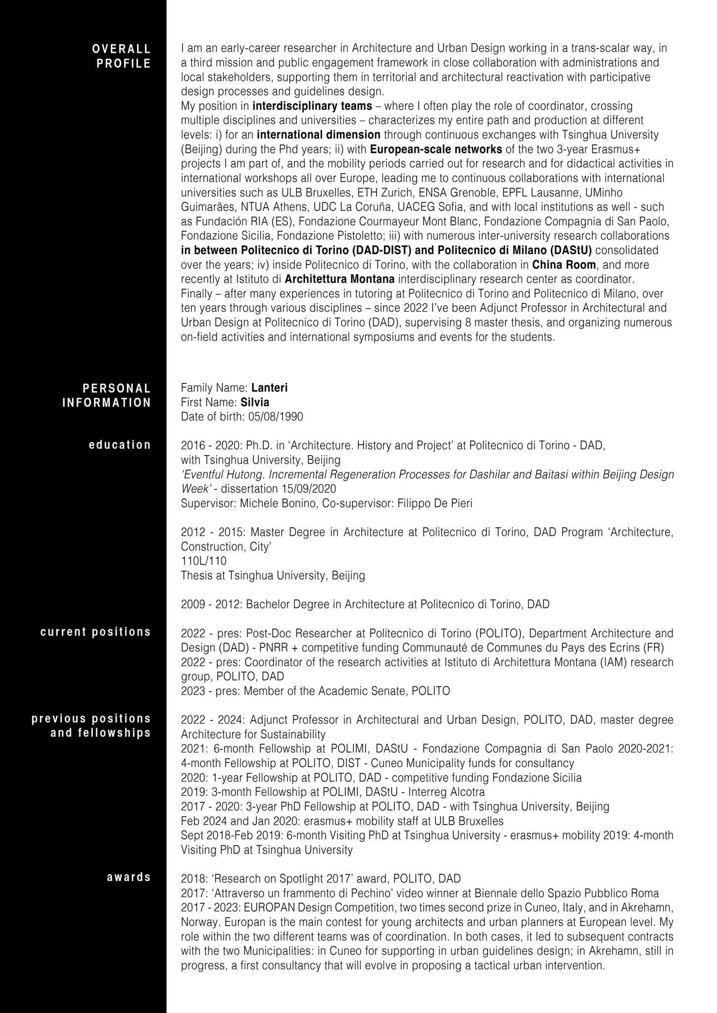 short cv_Silvia Lanteri by Silvia Lanteri - Issuu