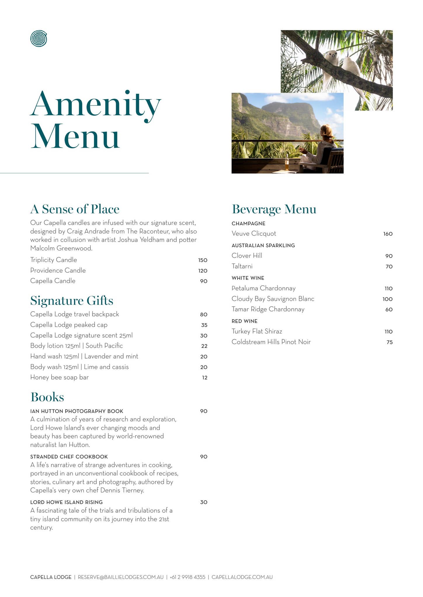 CAP | Amenity Menu by Baillie Lodges - Issuu