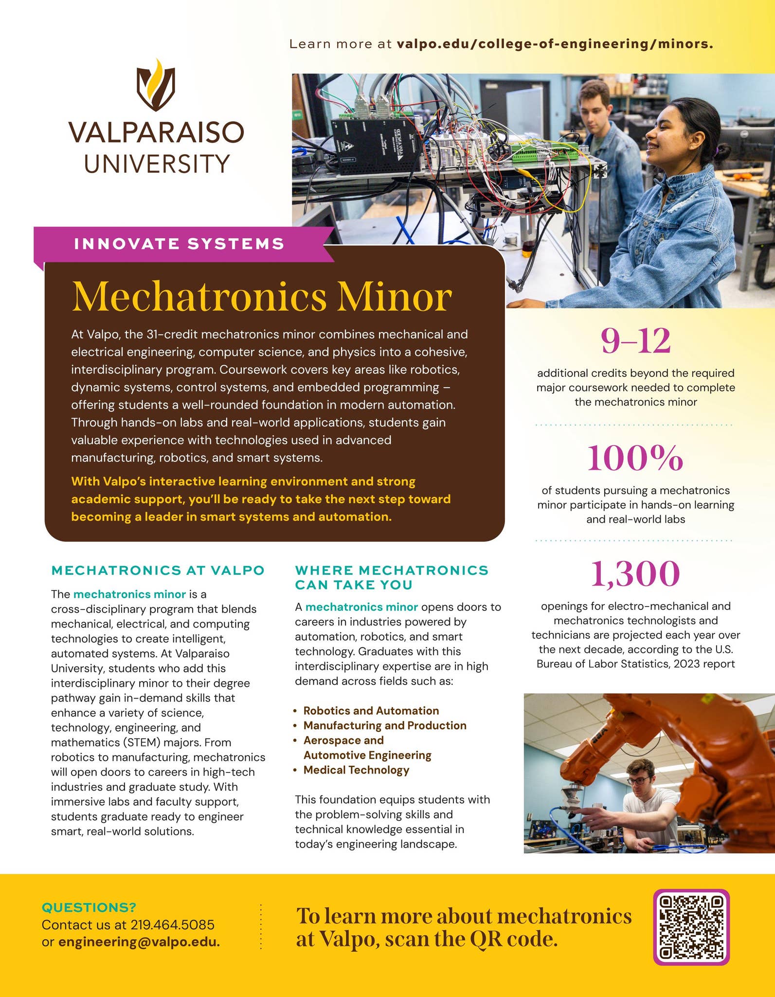 Mechatronics Minor Infosheet | Valparaiso University by Valparaiso ...