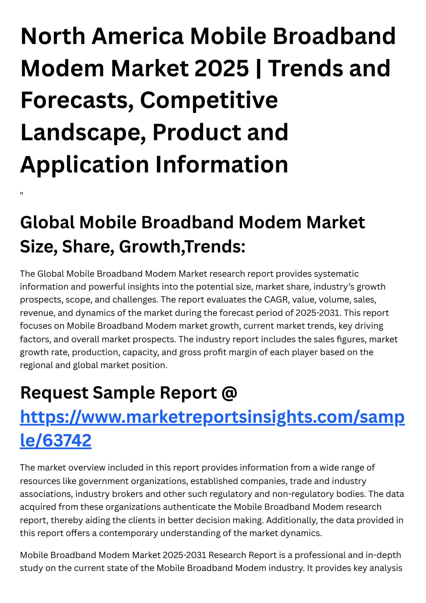 North America Mobile Broadband Modem Market 2025 Trends and Forecasts ...